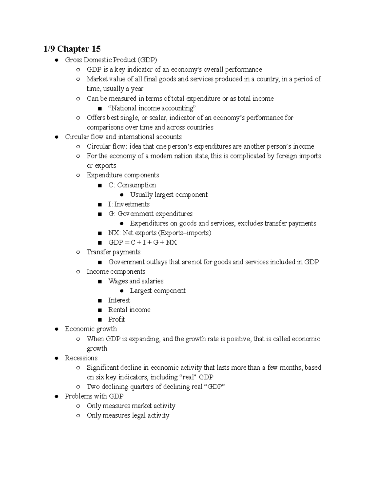 EC202 Chapter Notes: Economic Indicators, GDP, and Unemployment ...