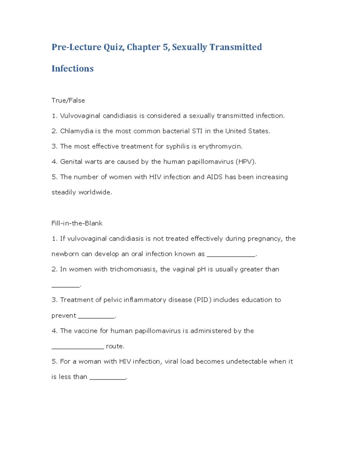 PLQ Ch. 05 - Lecture Quiz on Sexually Transmitted Infections - Studocu