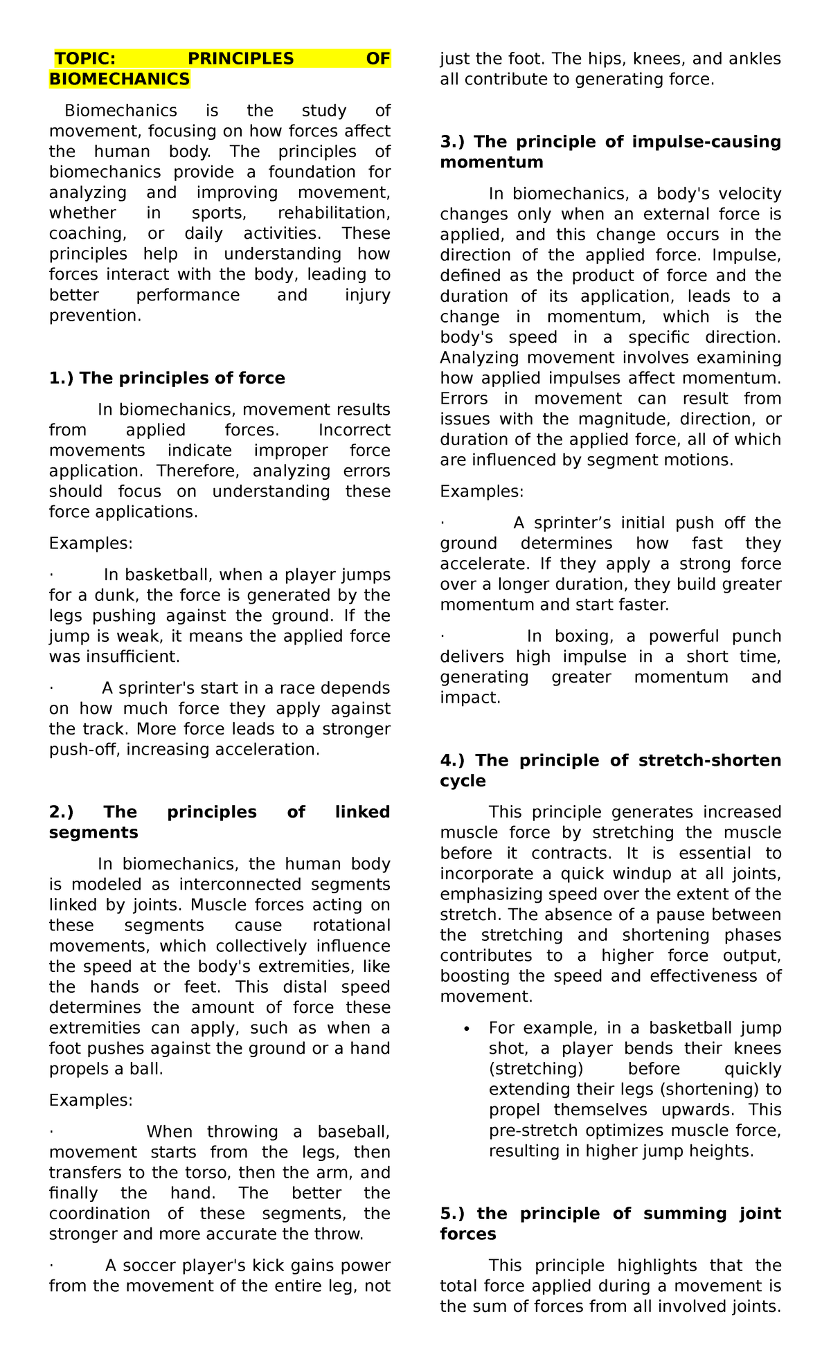 Pafit- Reporting - Notes - TOPIC: PRINCIPLES OF BIOMECHANICS ...