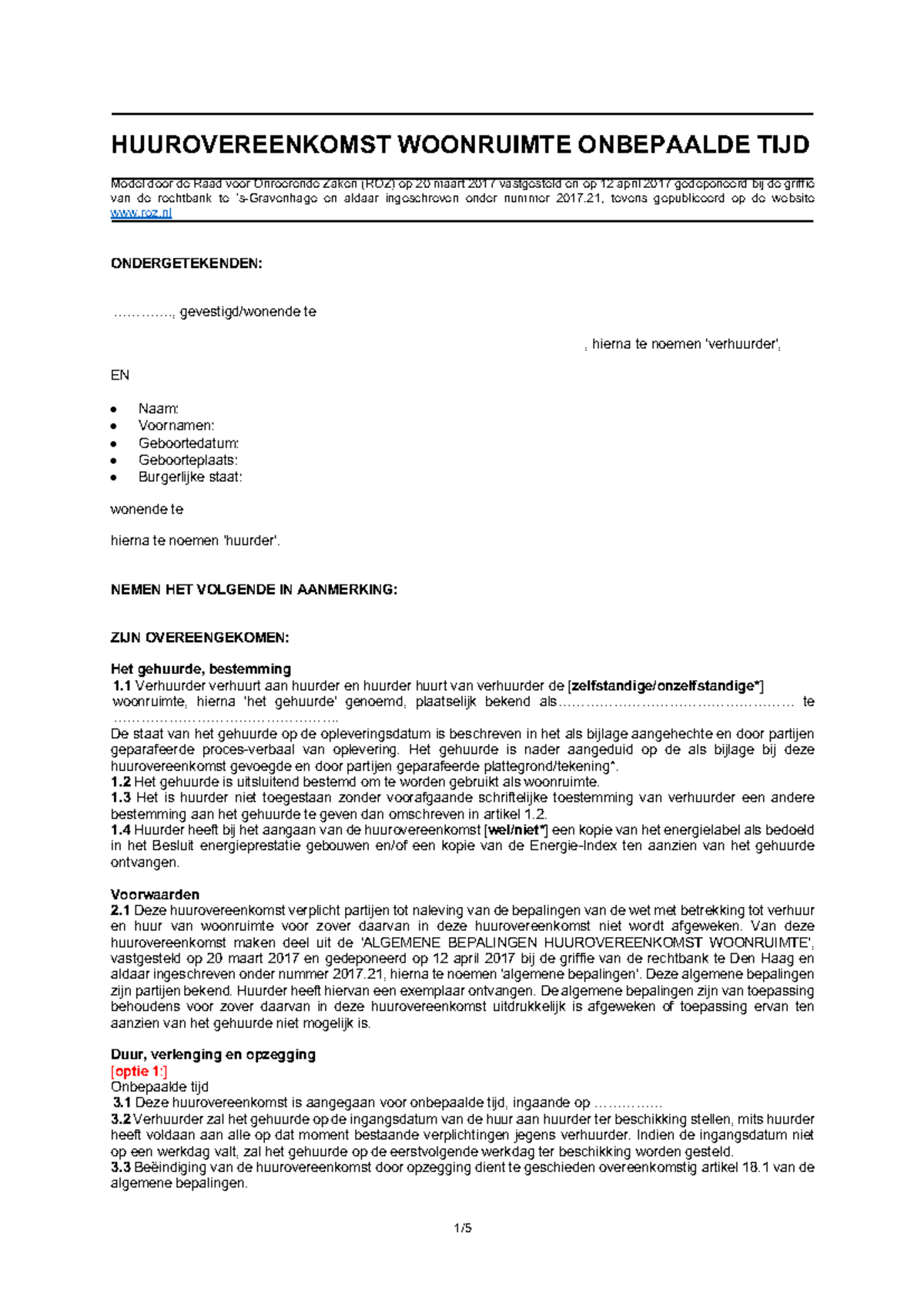 Huurcontract onbepaalde tijd voorbeeld - HUUROVEREENKOMST WOONRUIMTE ...