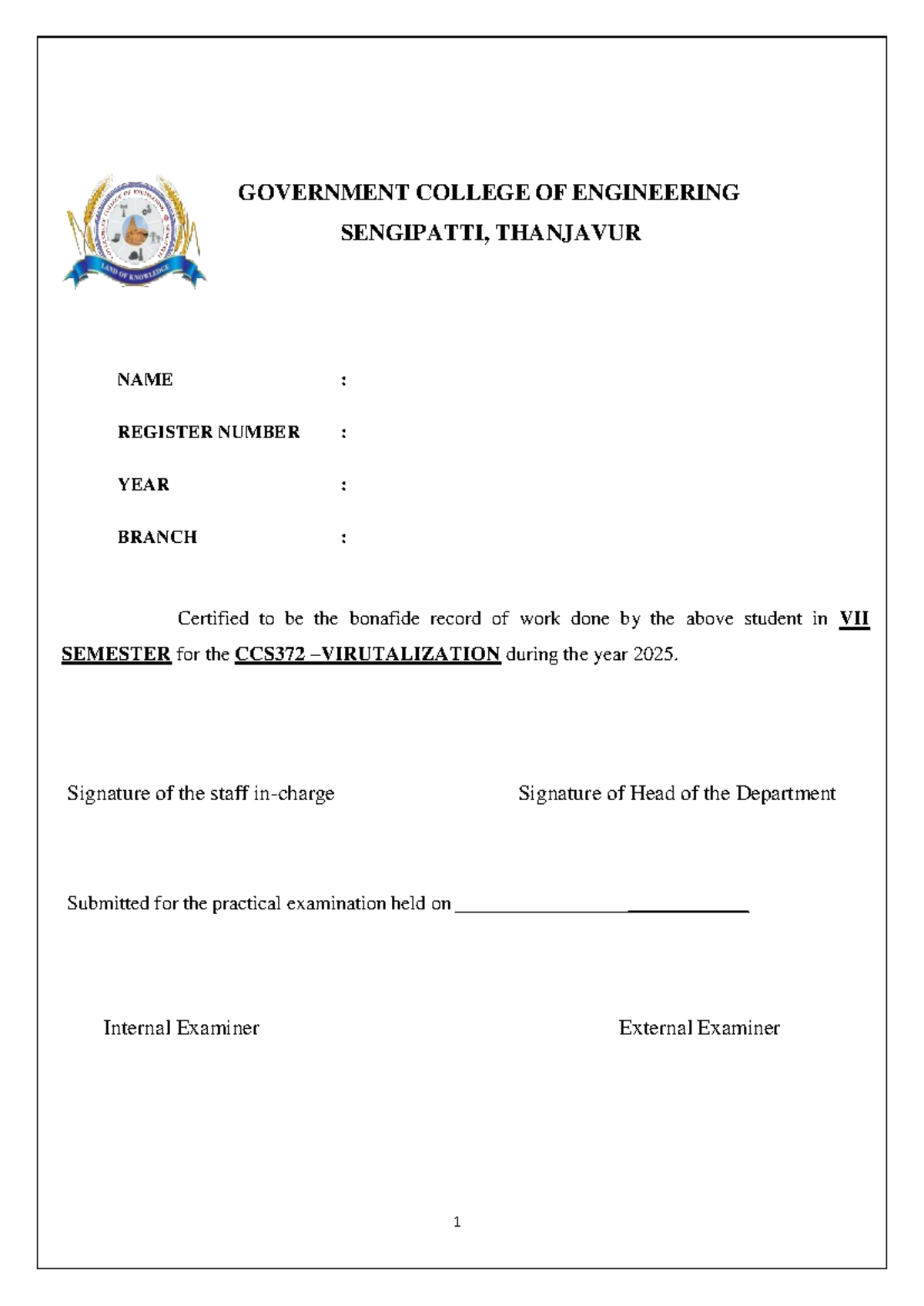 CCS372 Virtualization Lab Record - VII Semester Practical Guide - Studocu