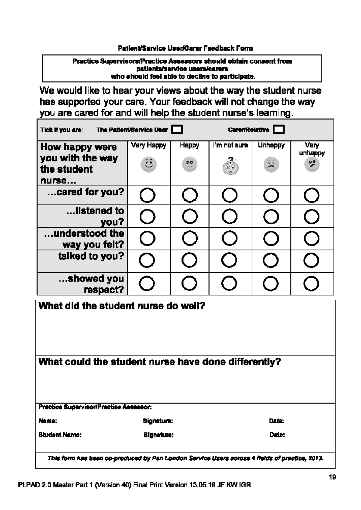 Patient Feedback Form for Nursing Students (PLPAD 2.0) - Studocu