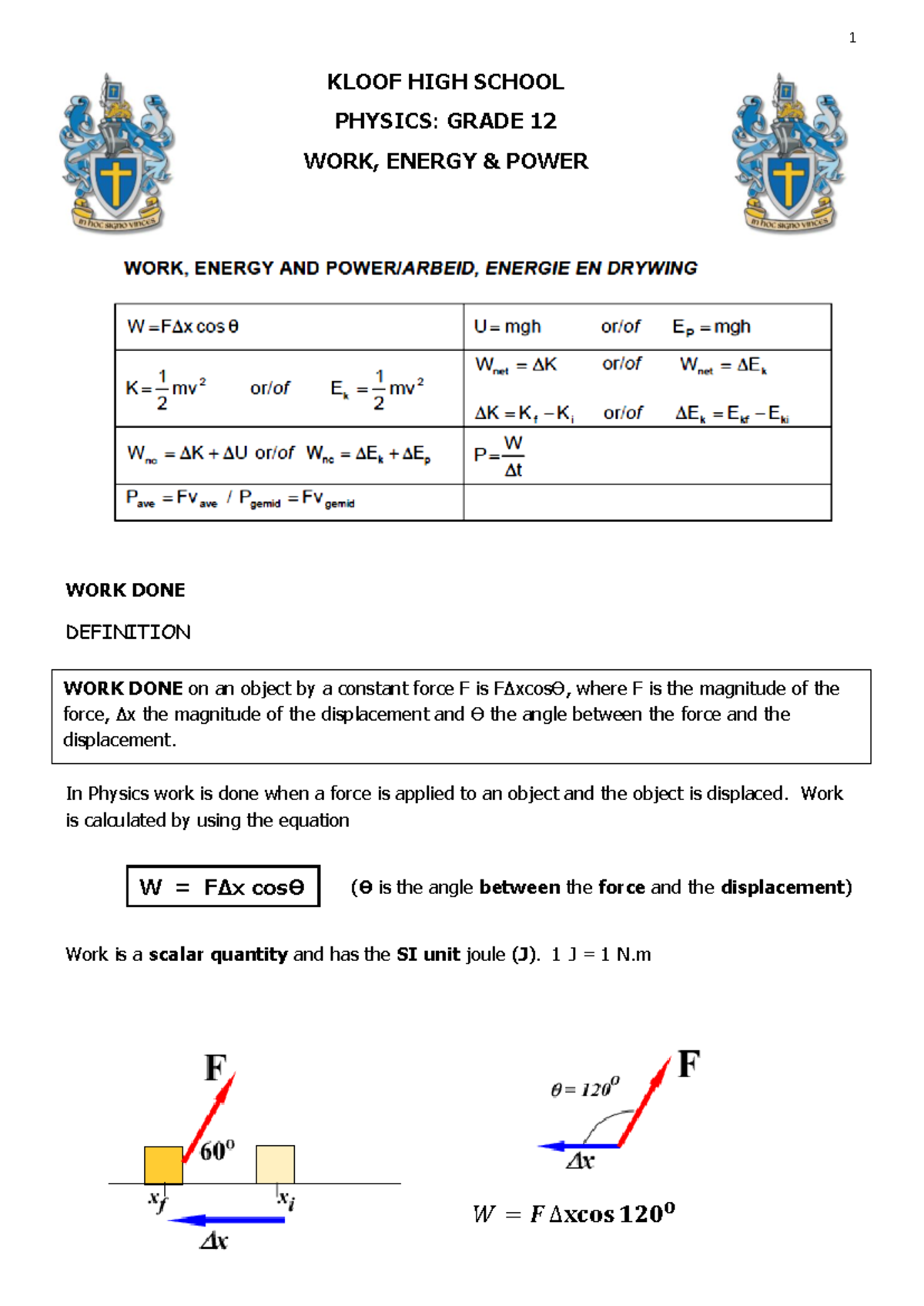 Work, Energy & Power Notes (PHYS 1 2) 2024 - Studocu