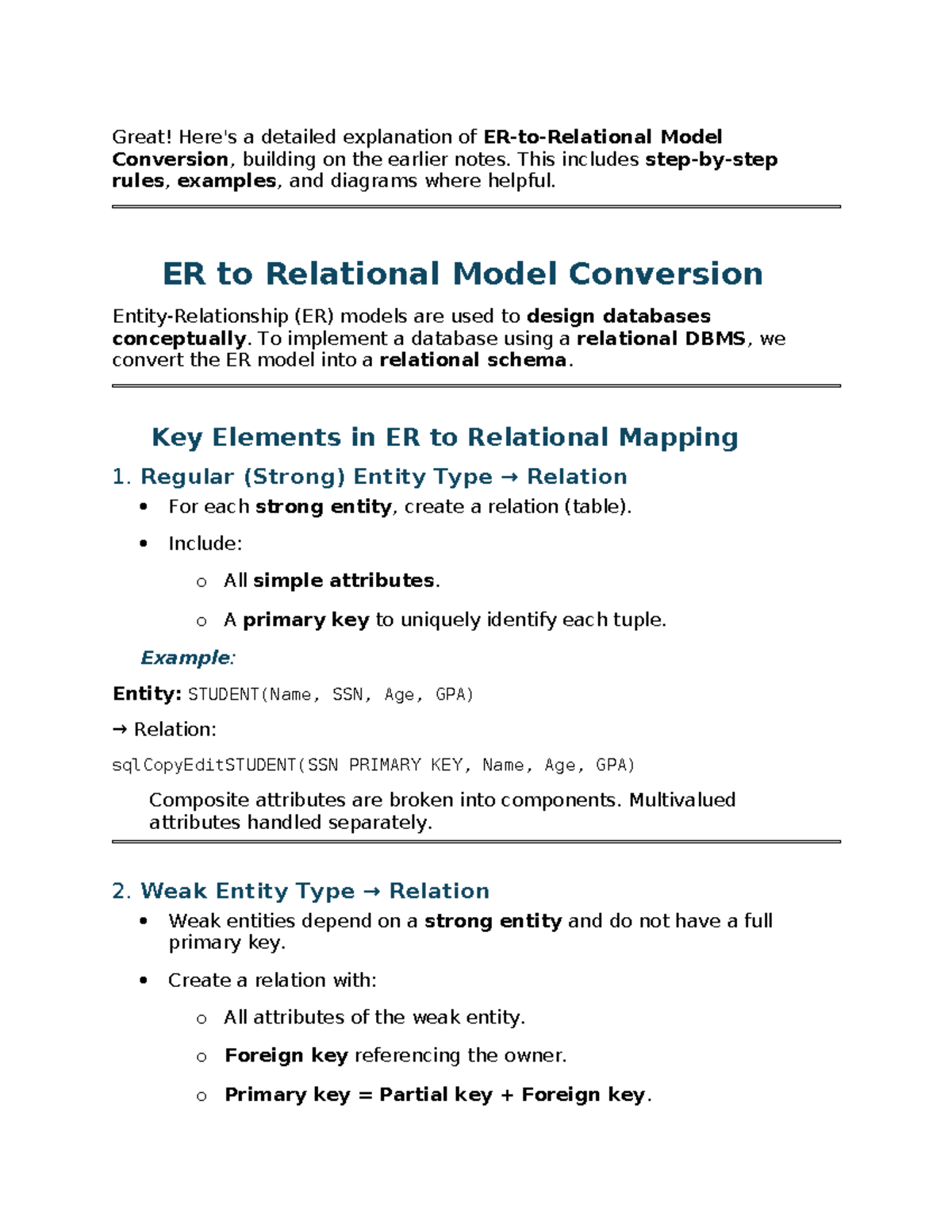 ER to Relational Model Conversion Overview (CS101) - Studocu