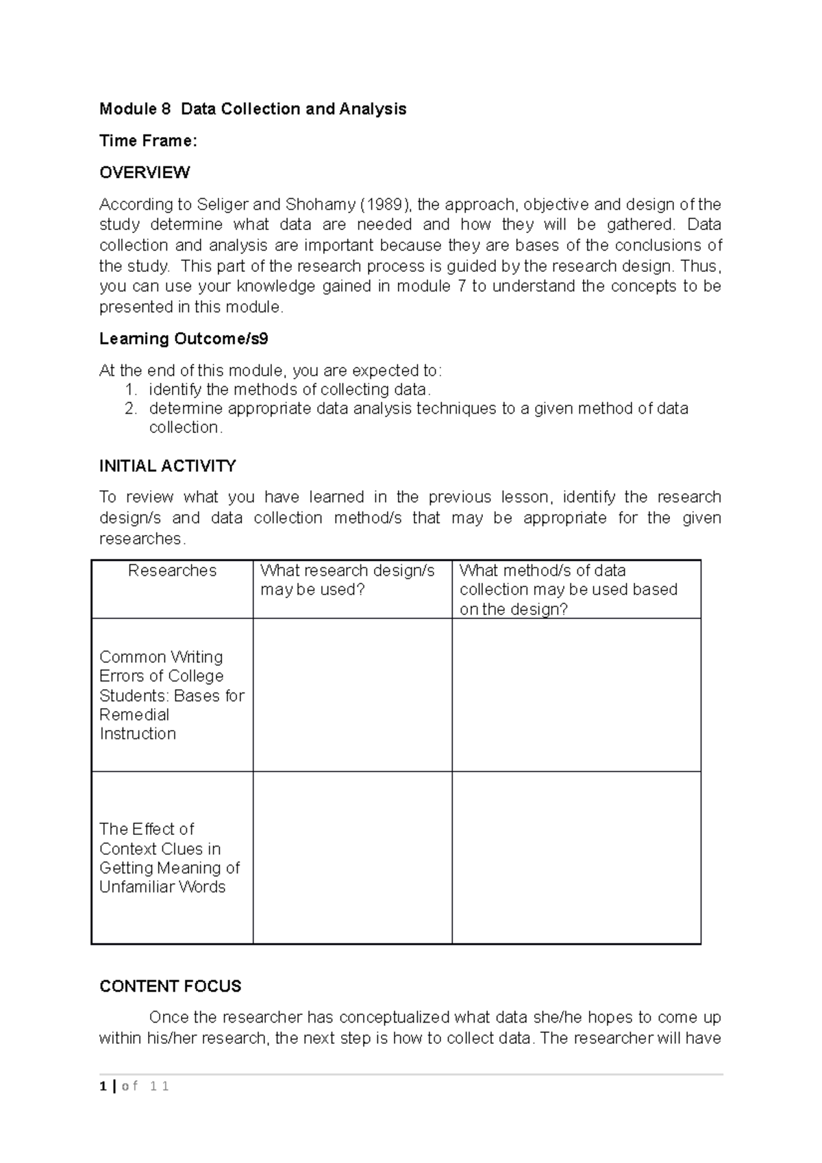 Data collection and analysis - Module 8 Data Collection and Analysis ...