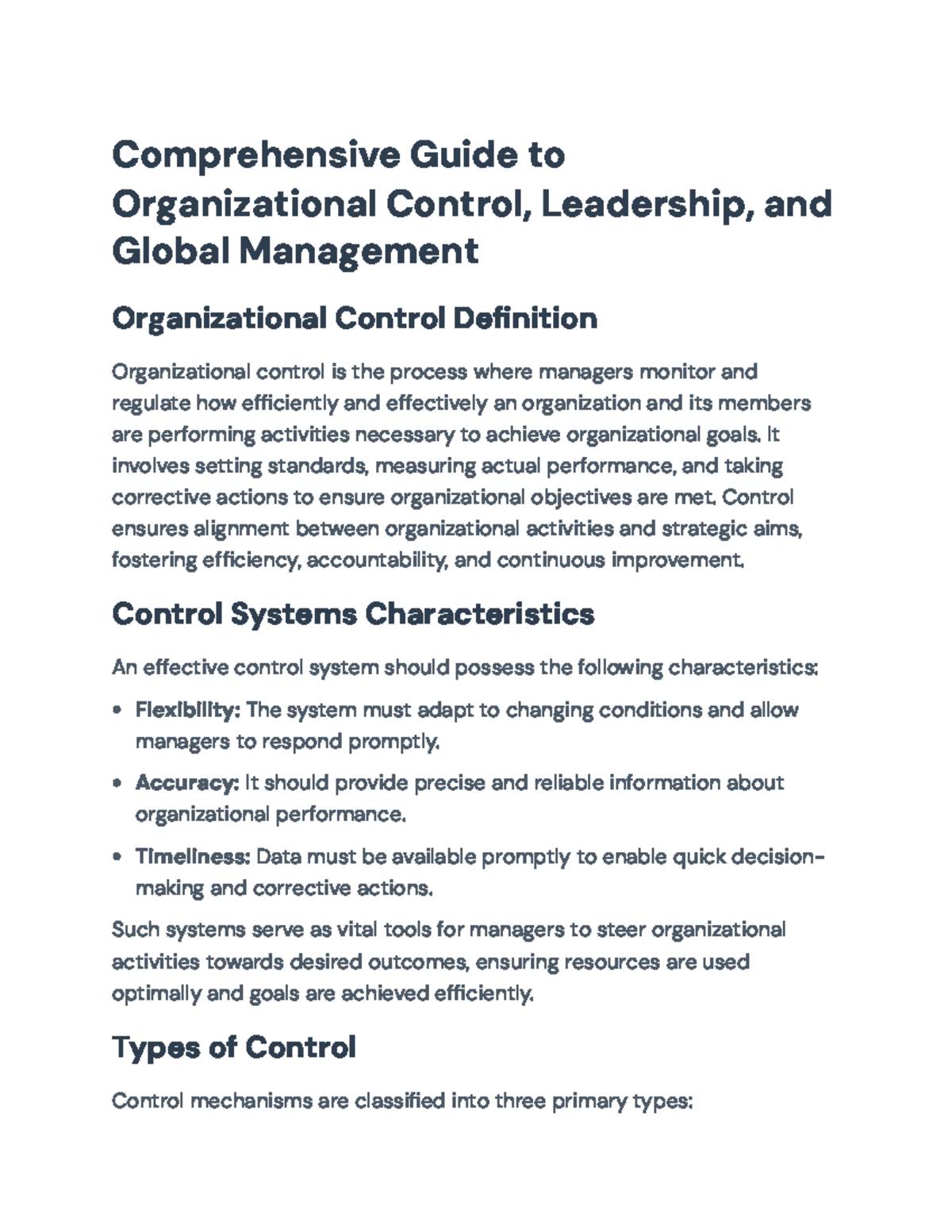 Comprehensive Guide to Org Control, Leadership & Global Mgmt (MGT 301 ...