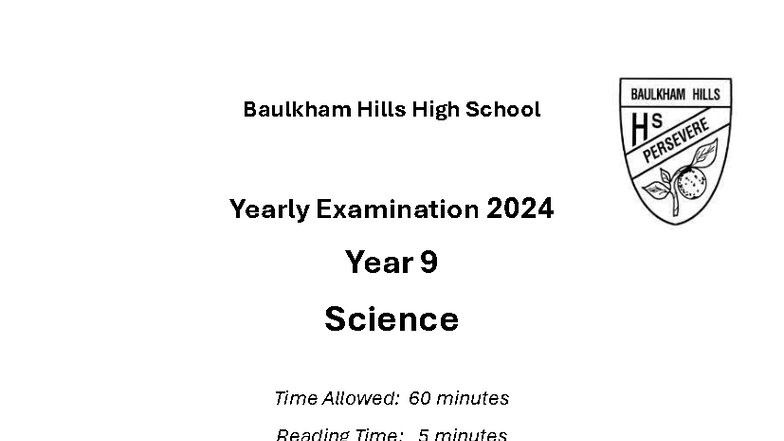 Yr 9 Science Yearly Exam 2024 - Practice Paper - Studocu