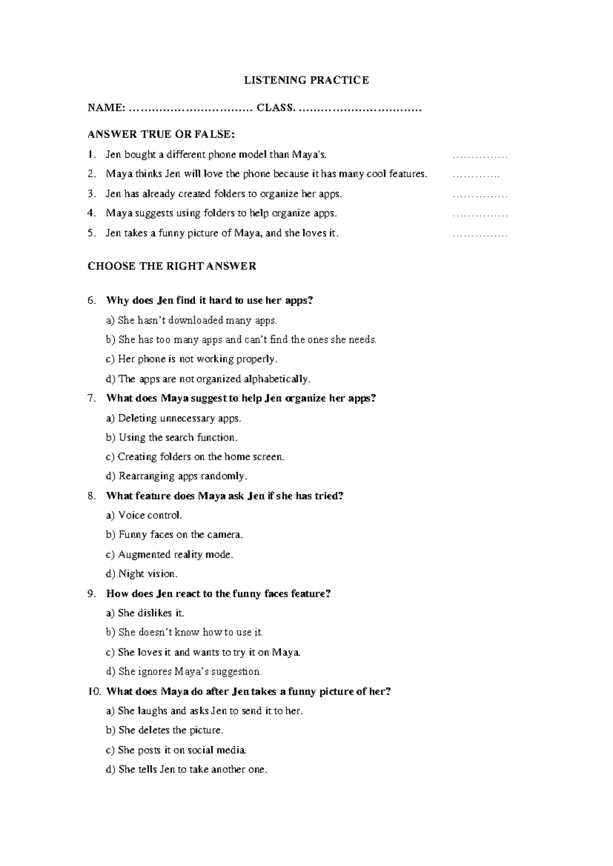 Listening practice: True or false and multiple choice questions - Studocu