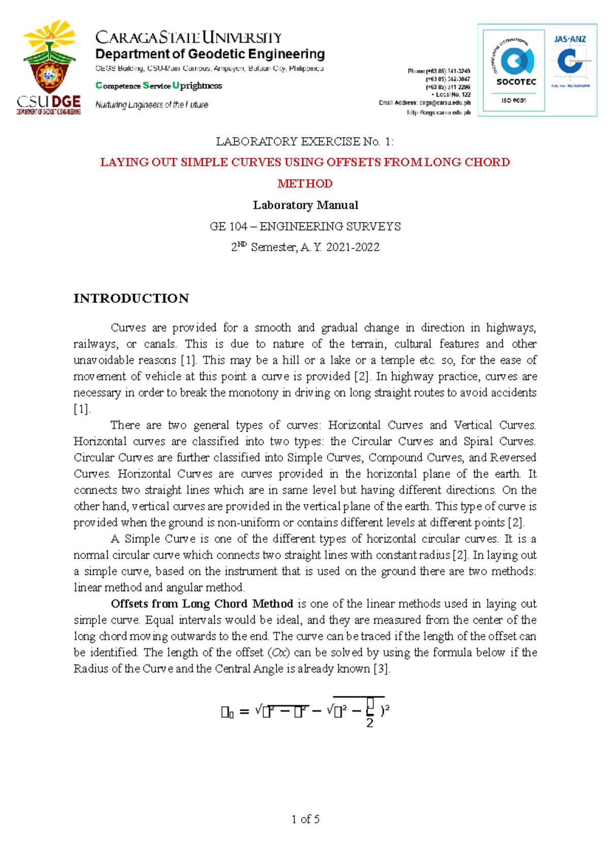 GE104 Laboratory Manual Laboratory Activity 1 2nd Sem AY20212022 - 1 of ...