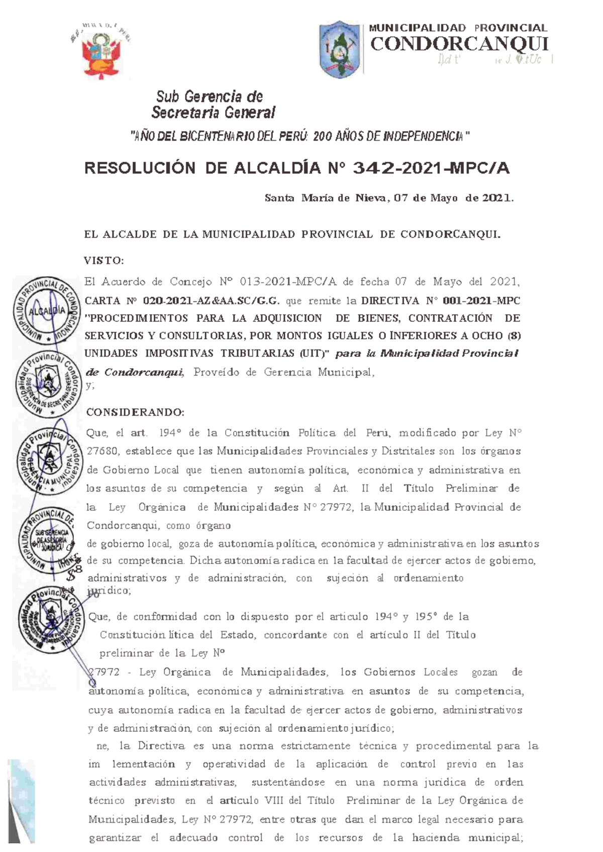 Directivas DE Compras Menores A 8 UIT MPC - \ \ \ \ \ 1 ), I ' ' MUN I ...