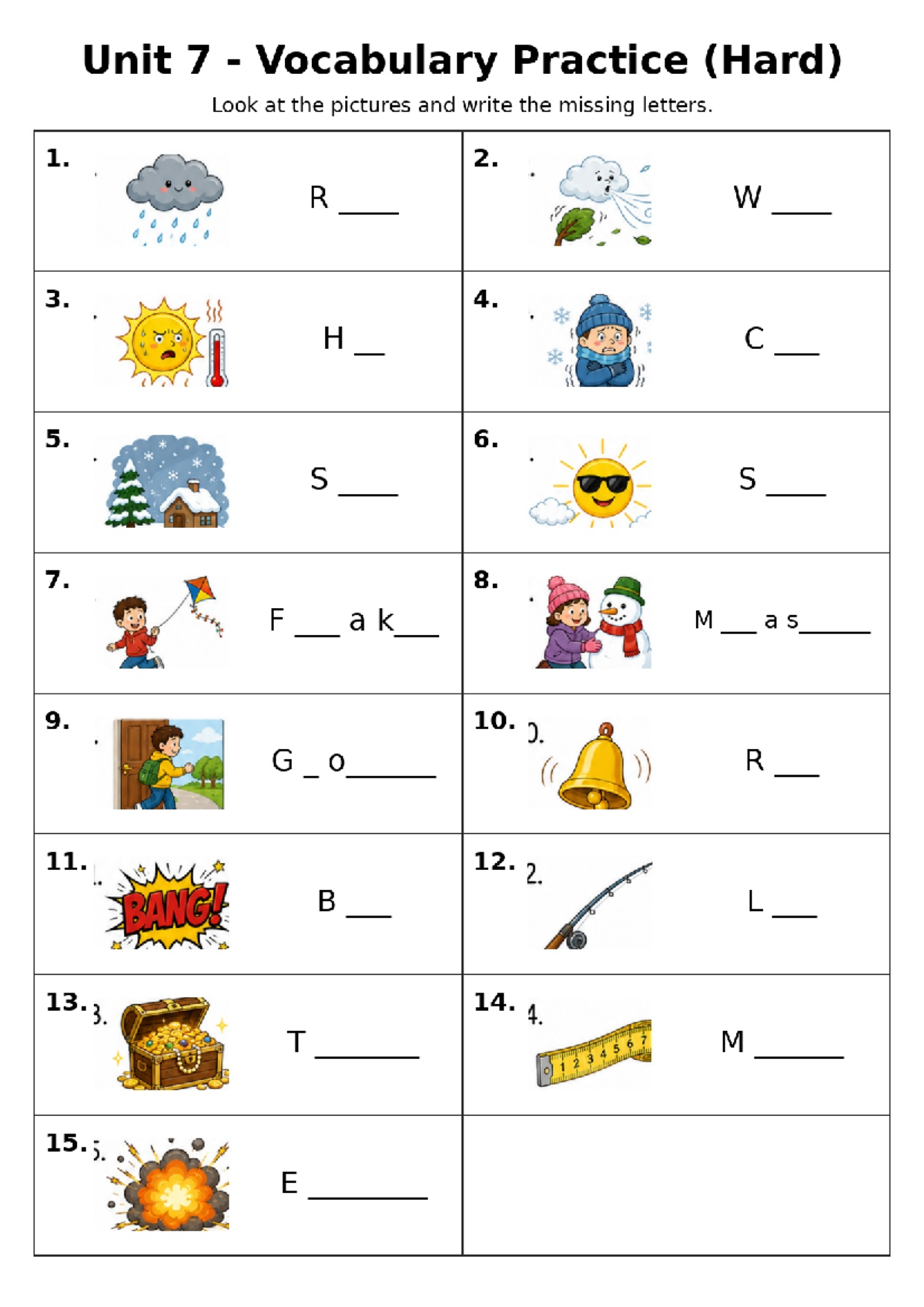 Vocabulary Practice Units 7-12 (Hard) - Fill in the Missing Letters ...