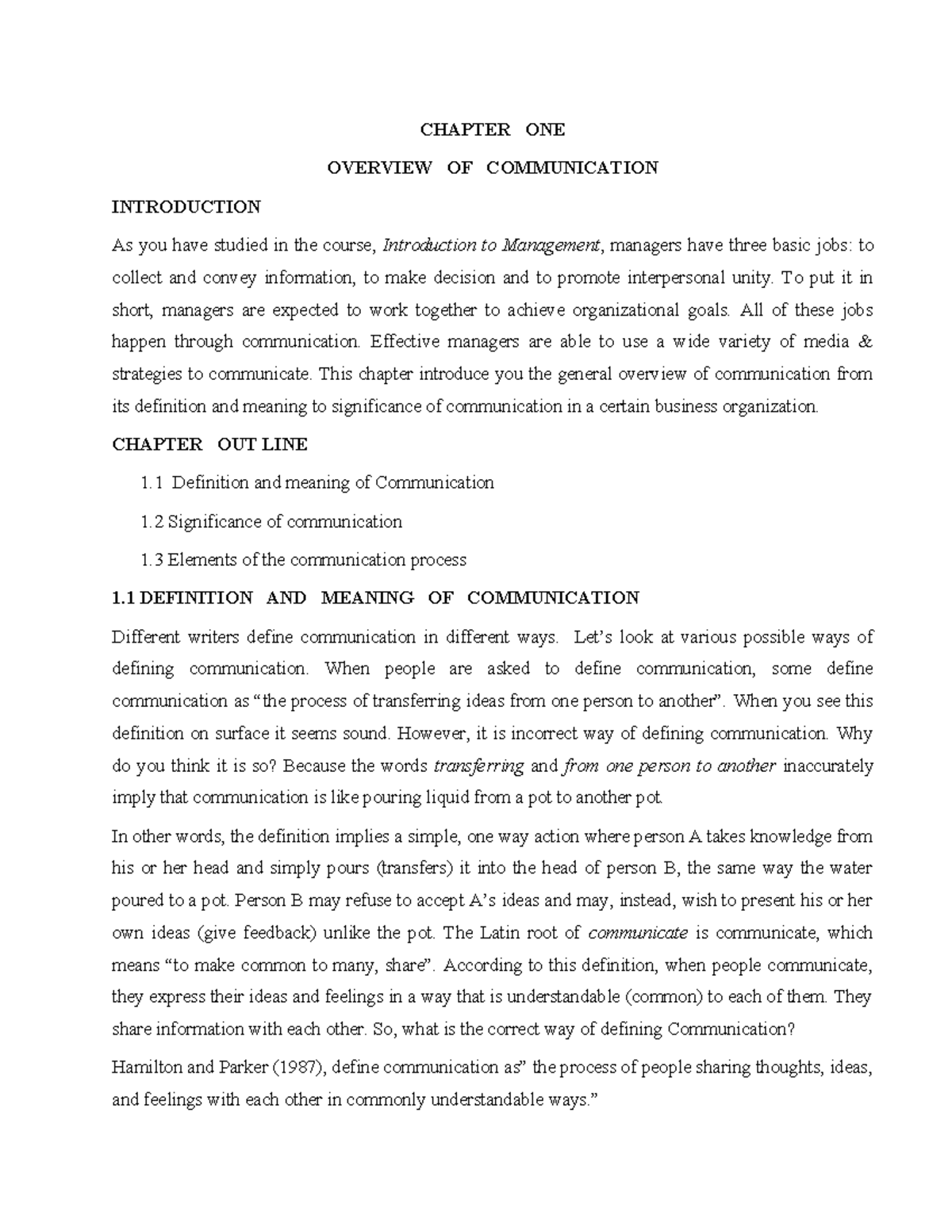 BC Chapter 1 - Overview of communication in management - Studocu