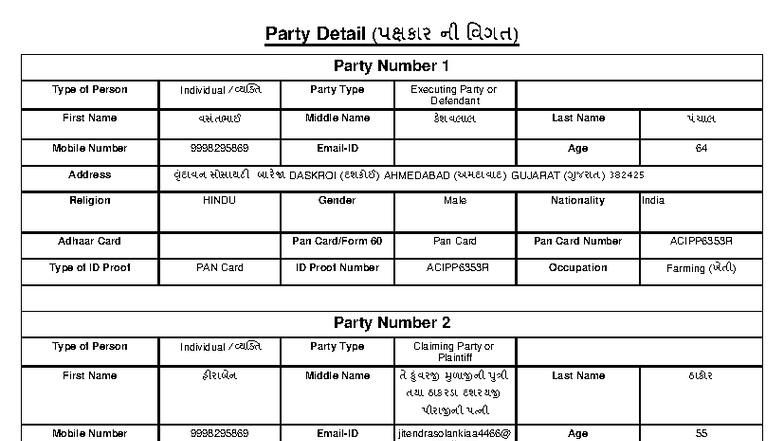 Party Details Report - Case Study on Individuals and Their Information ...