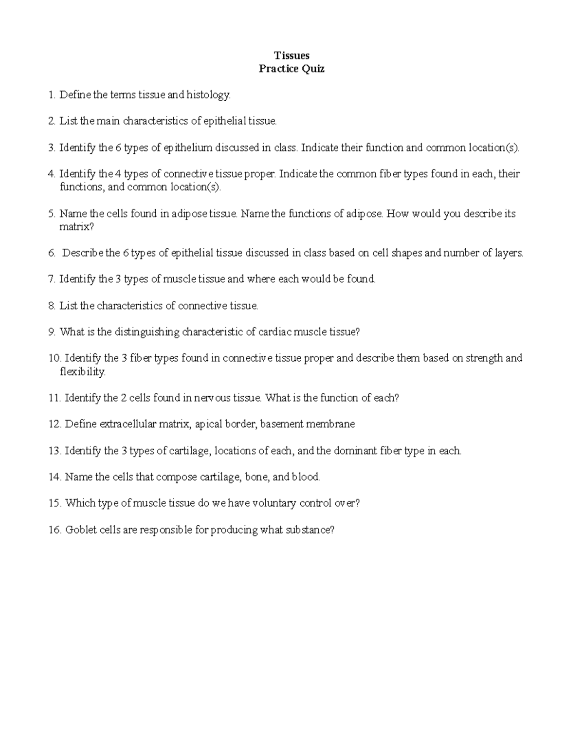 Tissues Practice Quiz: Key Concepts and Types of Tissue Explained - Studocu