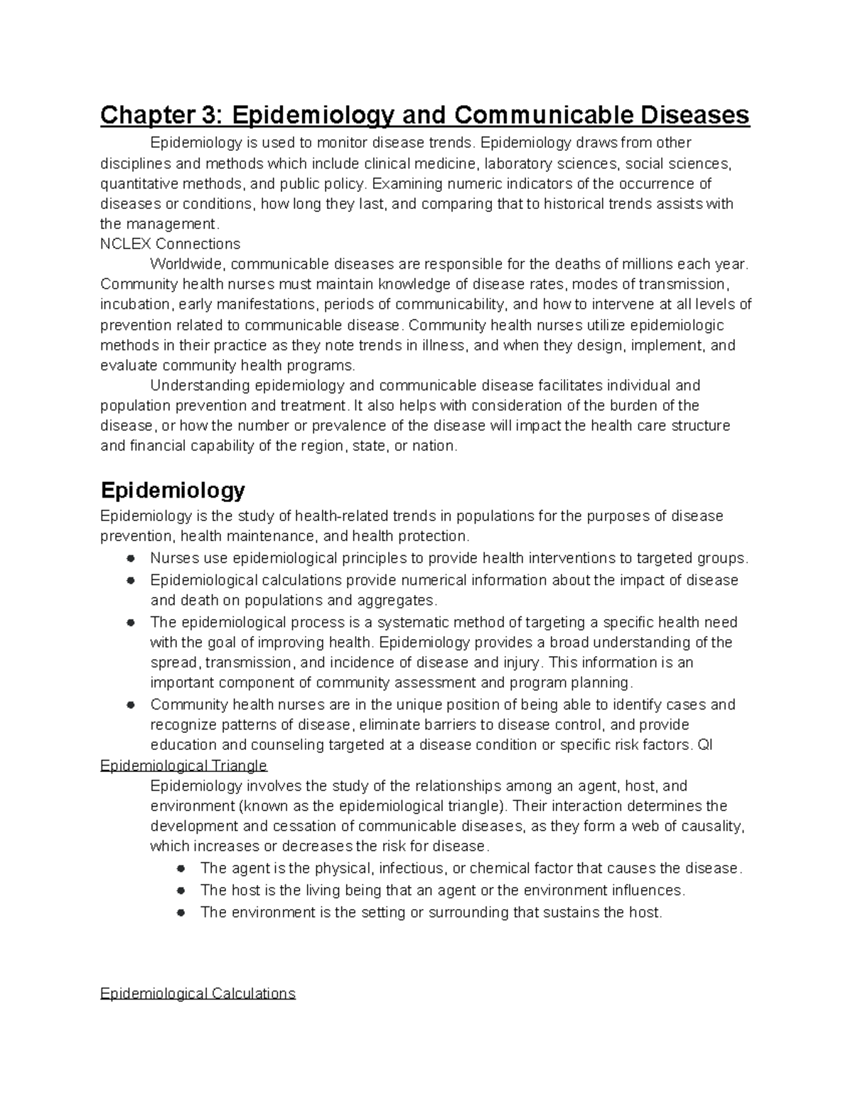 Chapter 3: Epidemiology & Communicable Diseases Overview for Nursing - Studocu