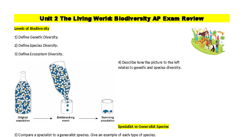 Unit 2 AP Exam Review: Biodiversity and Ecosystem Dynamics - Studocu