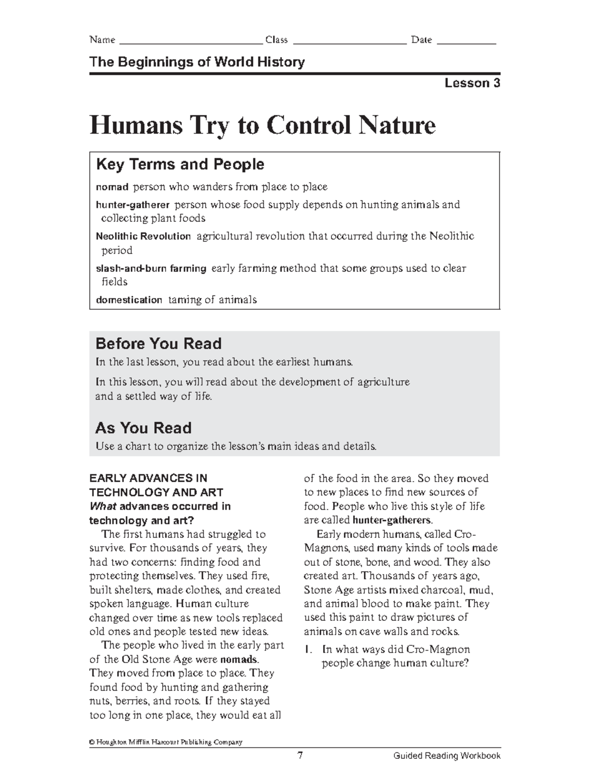 L3 Guided Reading and Writing - Module 1 - The Beginning of World ...