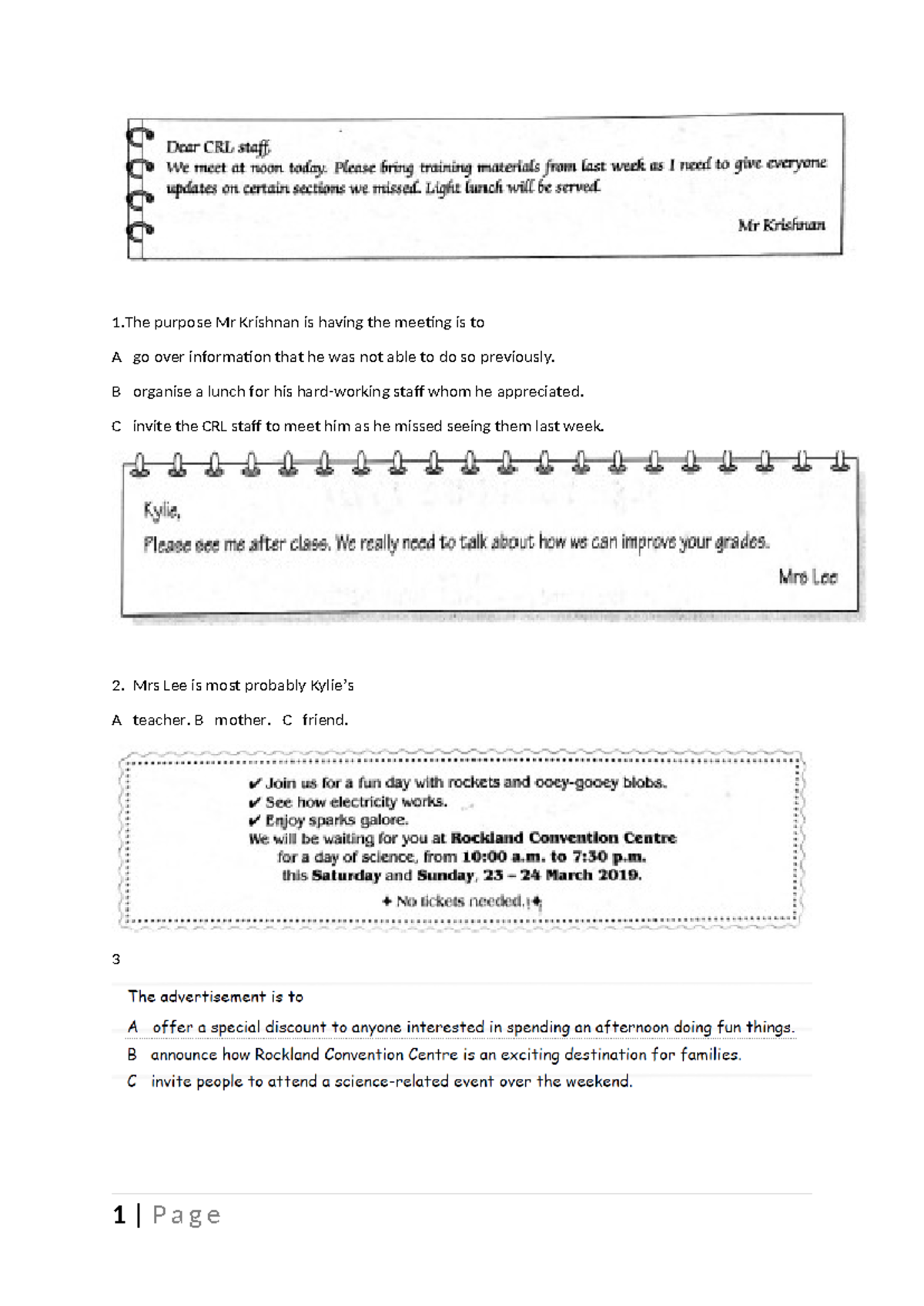 FORM 1 EXERCISES: PART 1 TO 5 REVIEW AND PRACTICE - Studocu