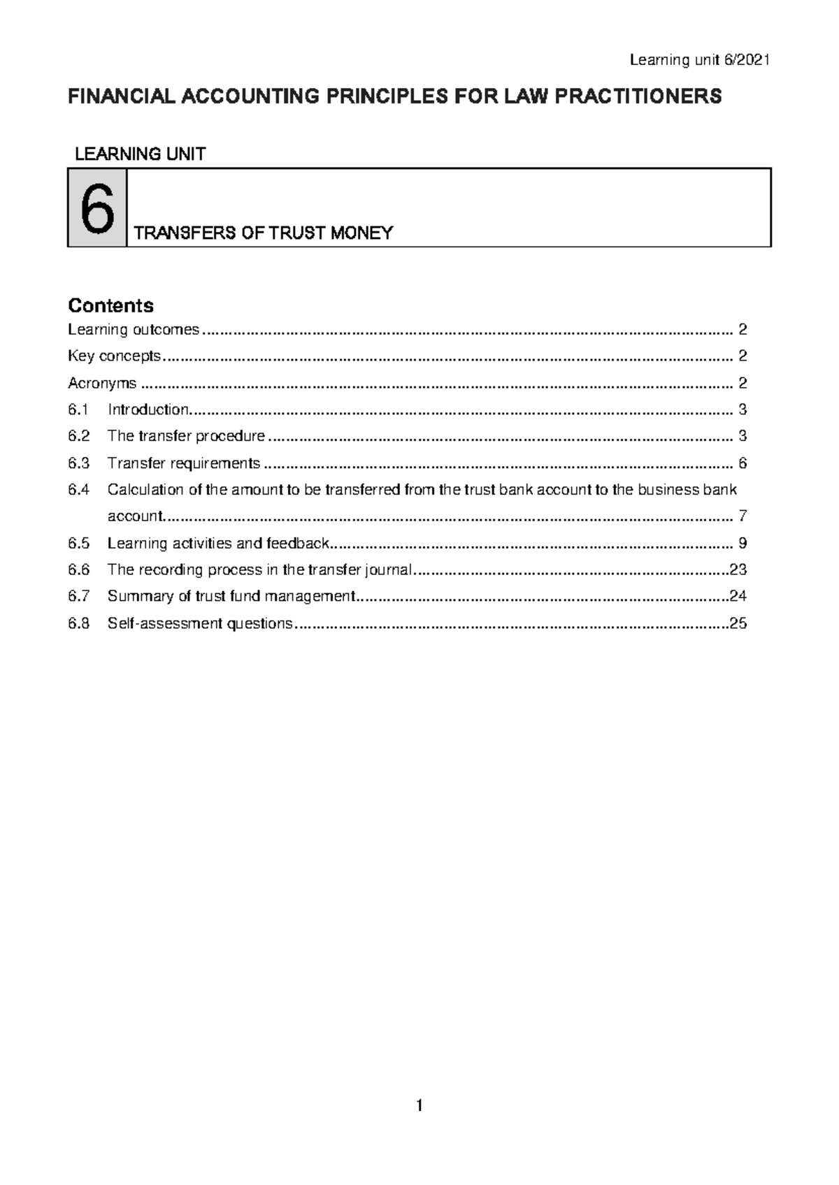 FAC1503 2021 Learning unit 6 - FINANCIAL ACCOUNTING PRINCIPLES FOR LAW PRACTITIONERS LEARNING ...
