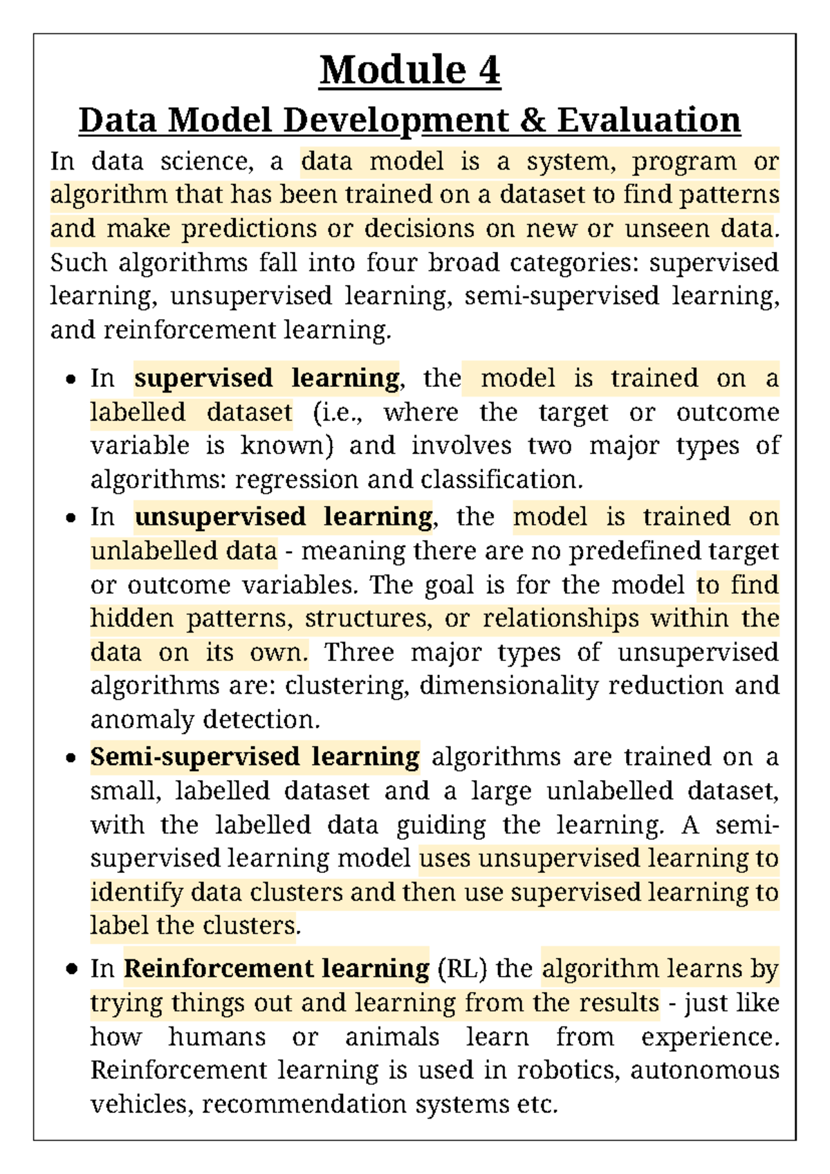 Introduction to Data Science - Module 4: Data Model Development ...