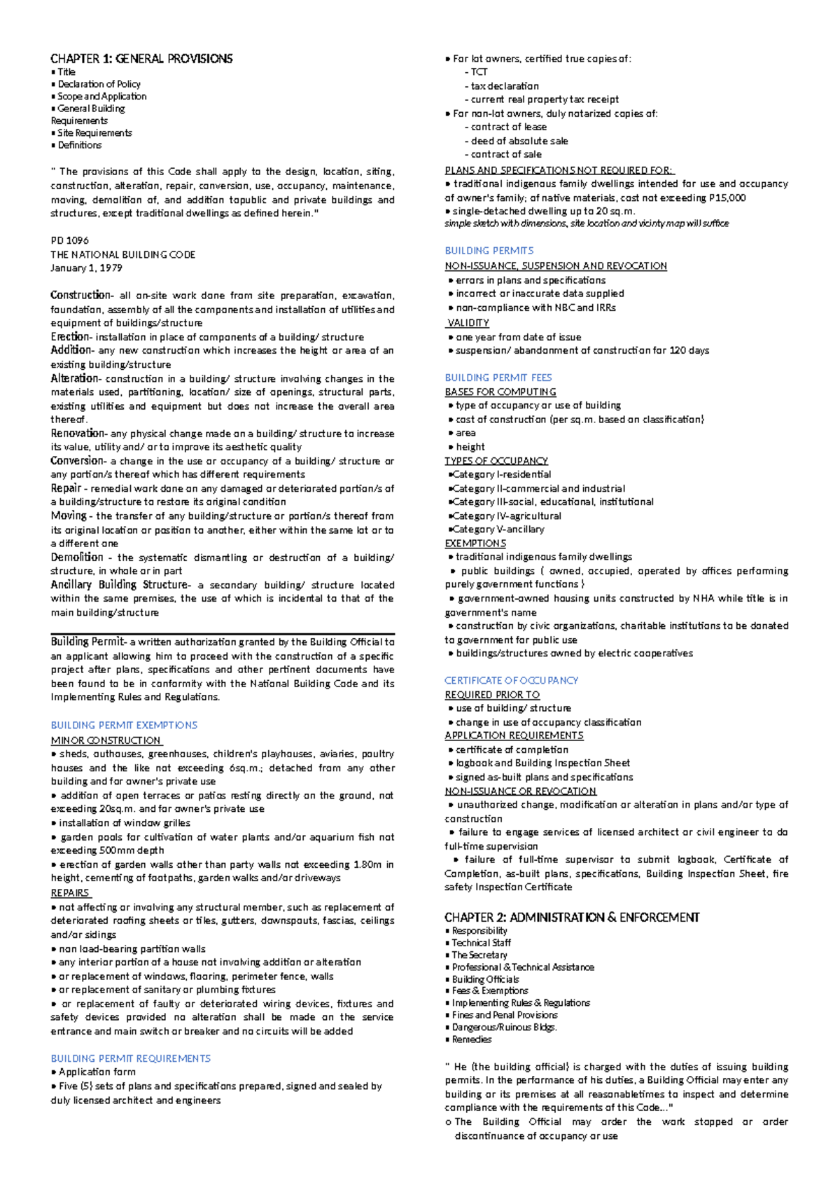 Module 1 Review: Key Provisions of the National Building Code - Studocu