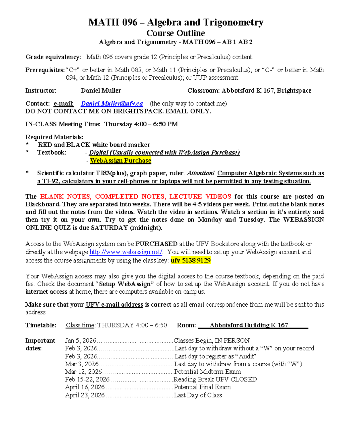 MATH 096 Winter 2026 Algebra & Trigonometry Course Outline - Studocu