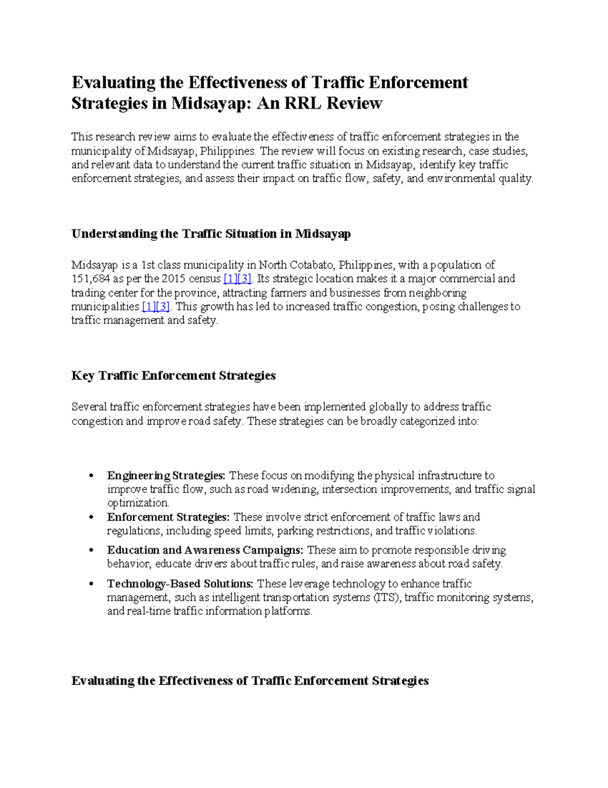 RRL Review: Effectiveness of Traffic Enforcement Strategies in Midsayap ...