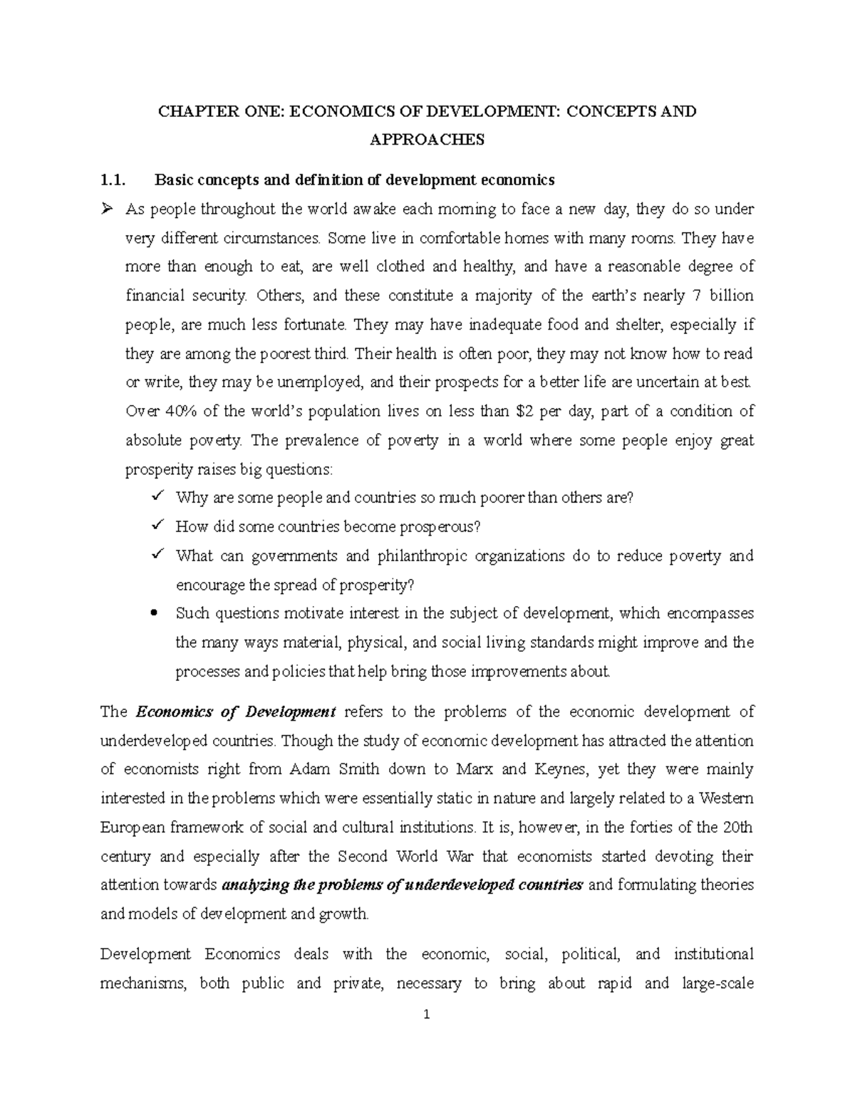Chapter 1: Development Economics - Concepts & Approaches 123924 - Studocu