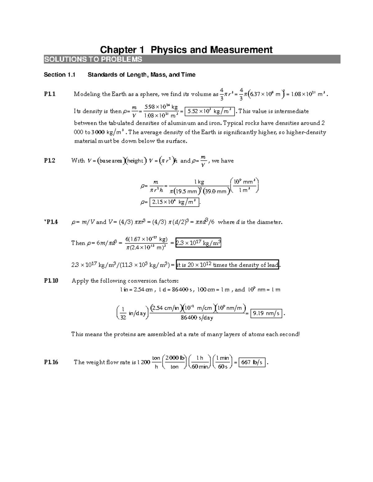 Phys101 Chap1 HW Solutions: Physics and Measurement Problems - Studocu