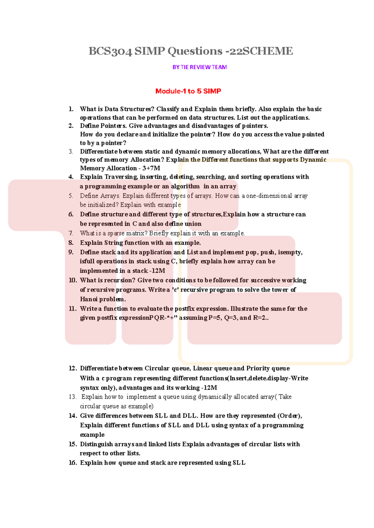 BCS304 Important SIMP Questions for Review and Study - Studocu