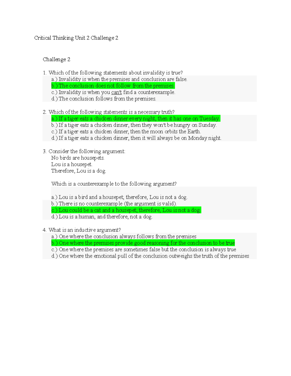 Critical Thinking Unit 2 Challenge 2 Study Guide - Studocu