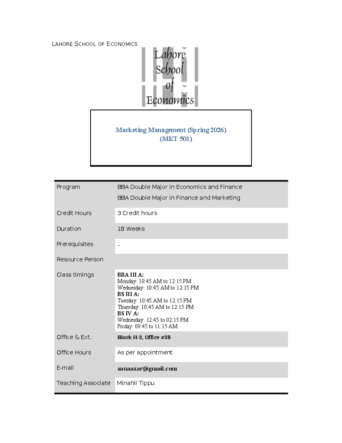 Marketing Management Course Outline (MKT 501) - Spring 2026 - Studocu