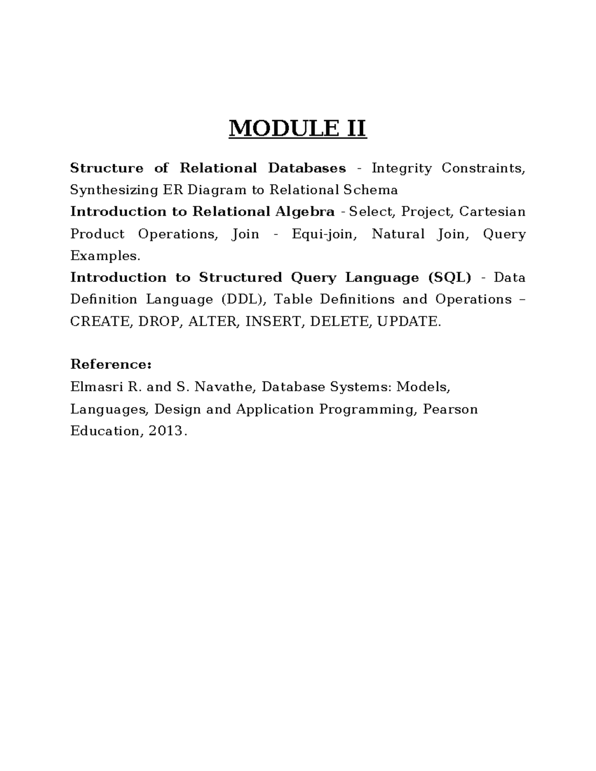 CST204 Module II - Lecture Notes on Relational Databases and SQL - Studocu