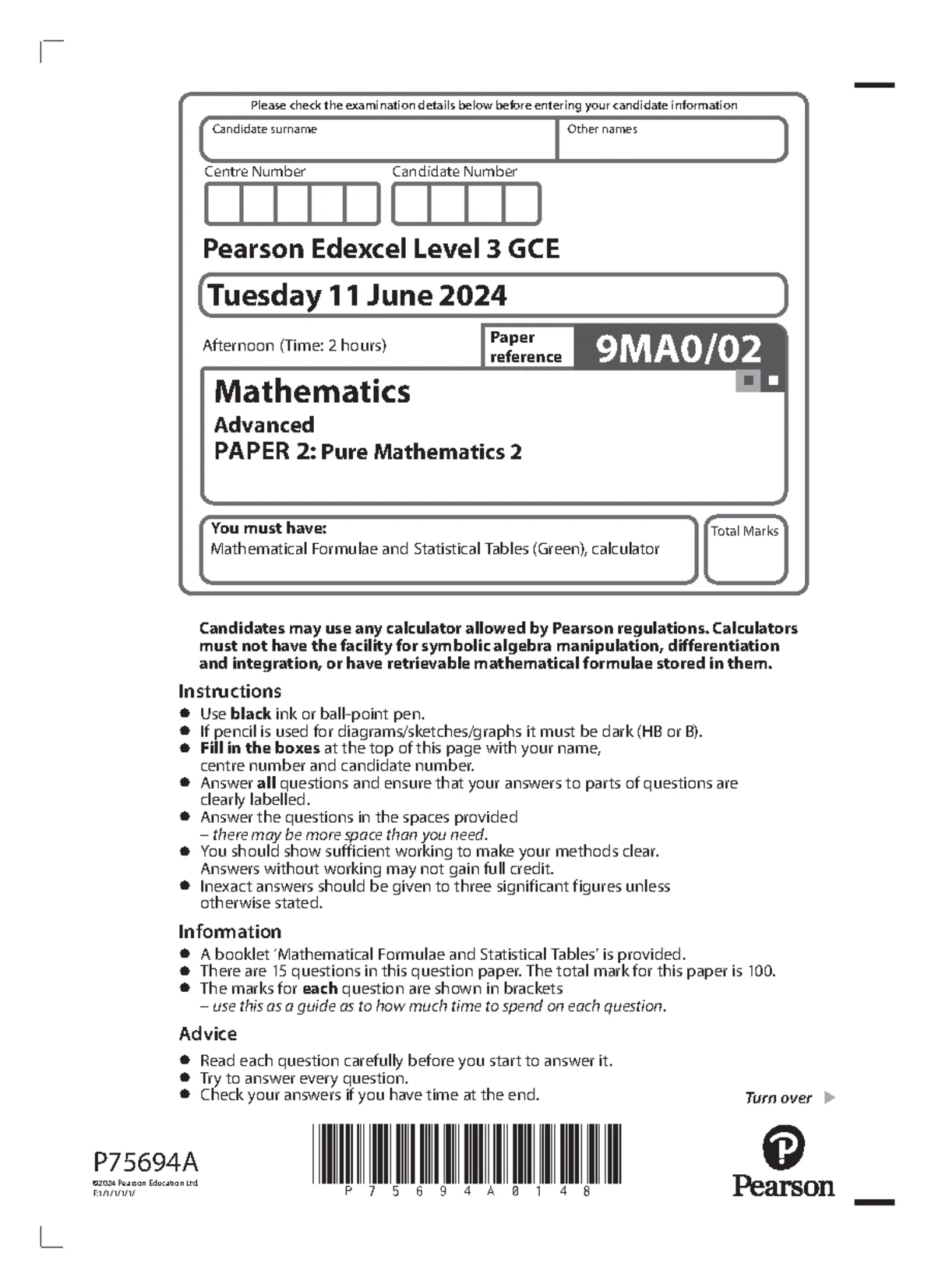 9MA0 31 Statistics Paper - Summer 2024 Mark Scheme - Studocu