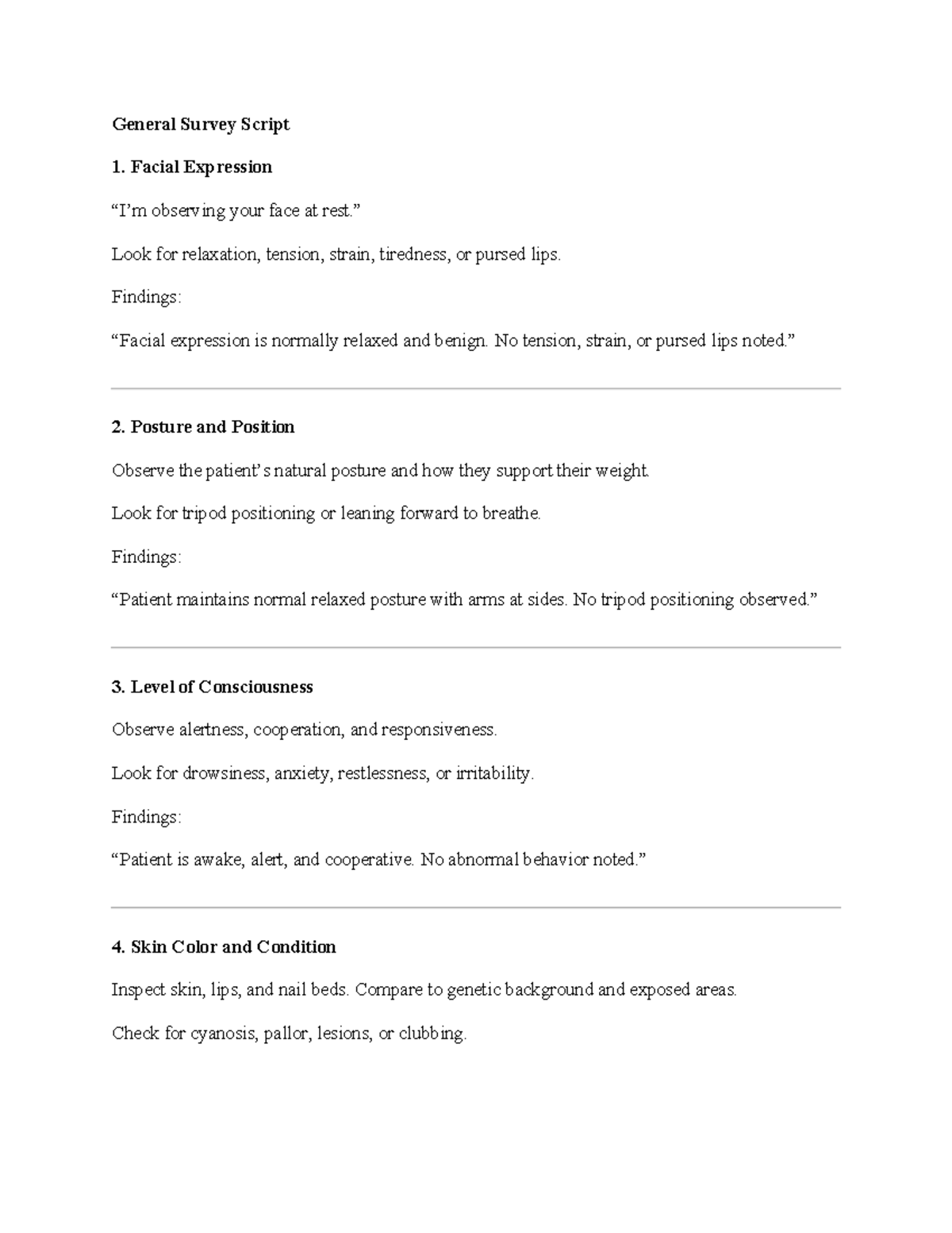 Thorax and Lungs Assessment Script for Clinical Evaluation - Studocu