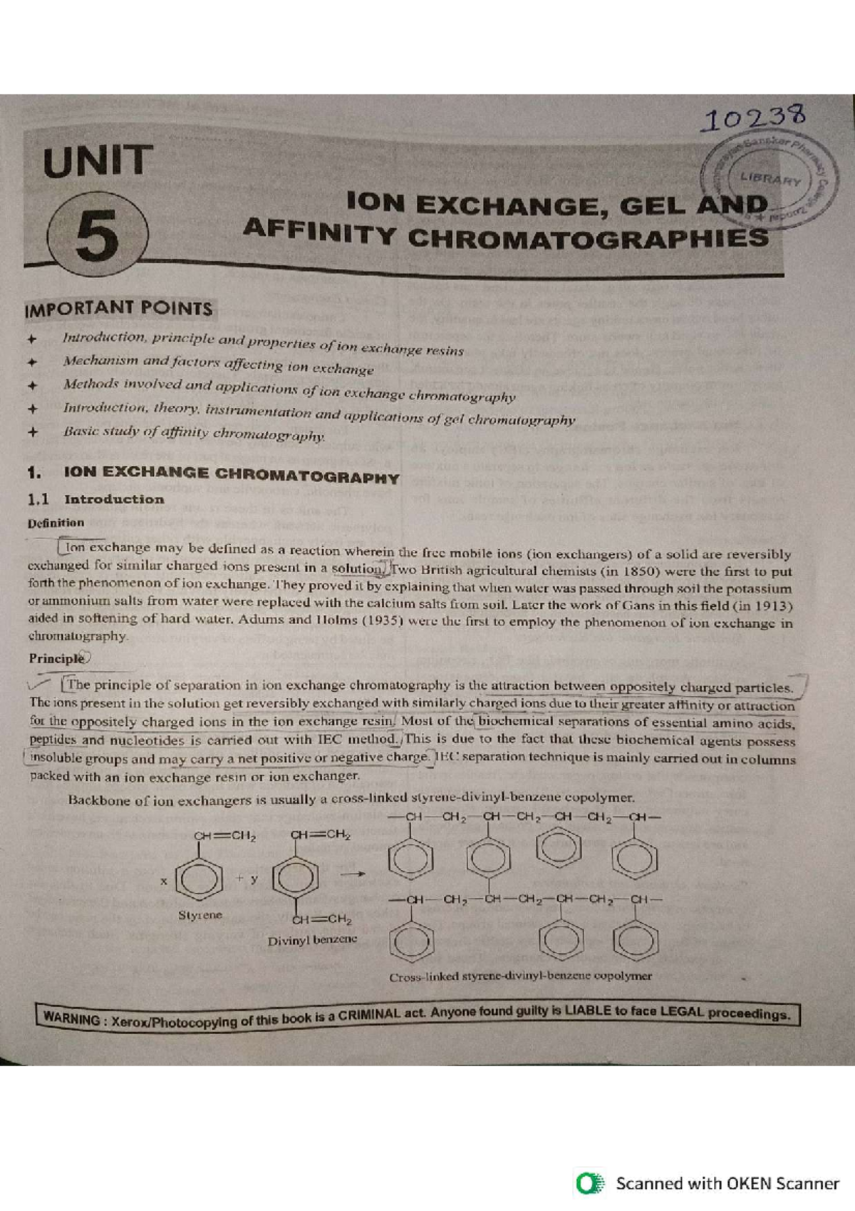 10238 IMA Unit 5: Key Points on Ion Exchange, Gel, and Affinity ...