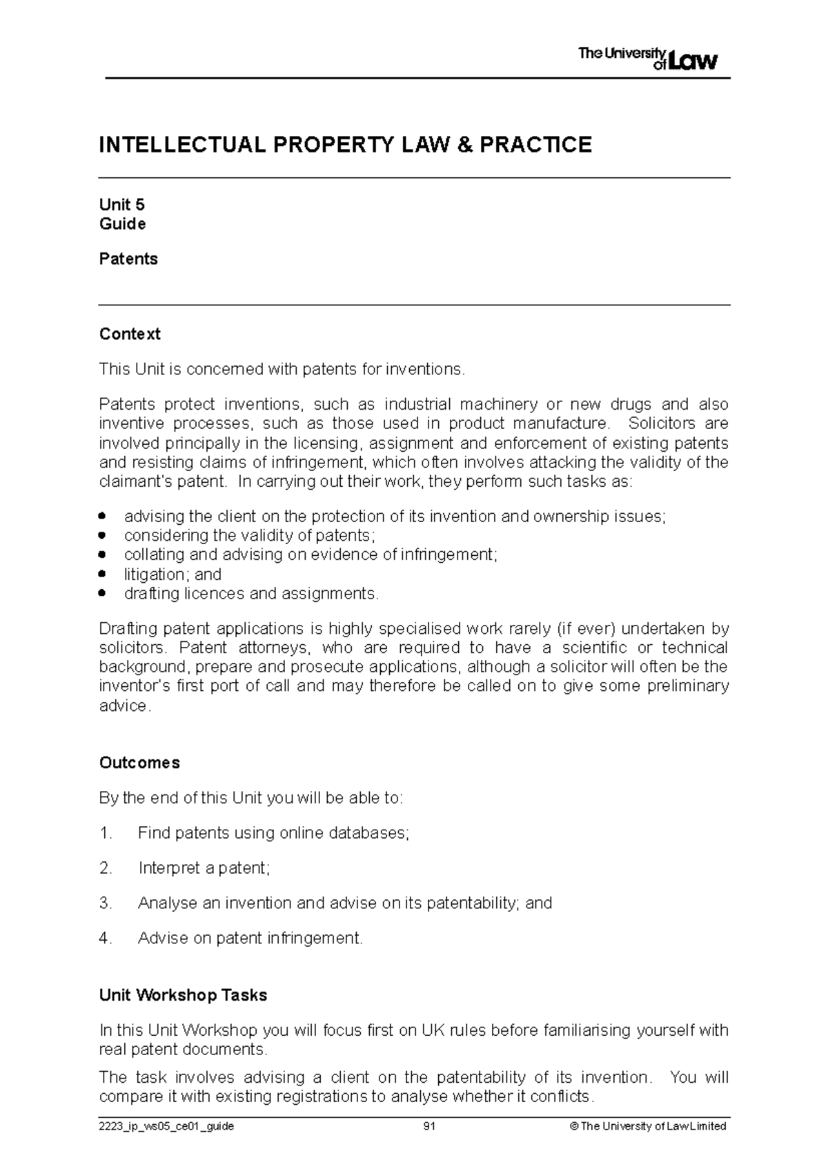 IP WS5 - Guide to Patents and Invention Protection - Studocu