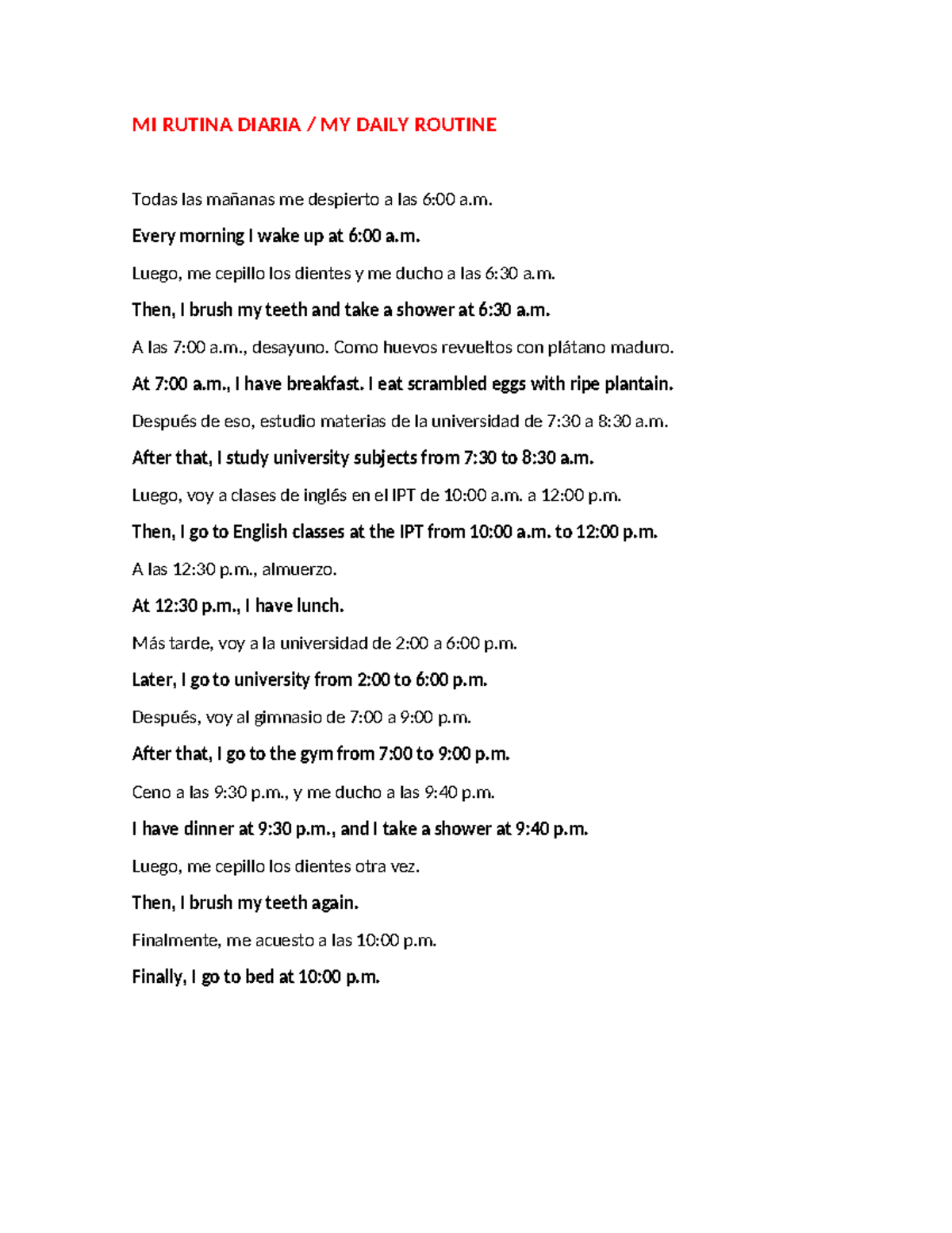 MI RUTINA DIARIA / MY DAILY ROUTINE - Daily Schedule Overview - Studocu