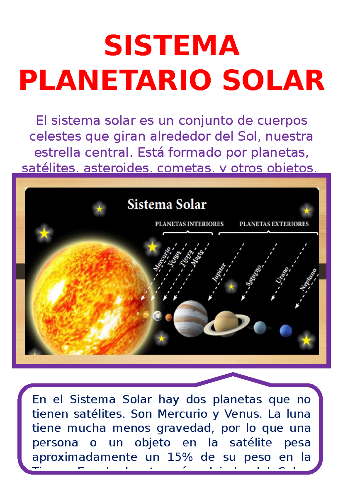SISTEMA PLANETARIO SOLAR: Características de los Planetas - Studocu