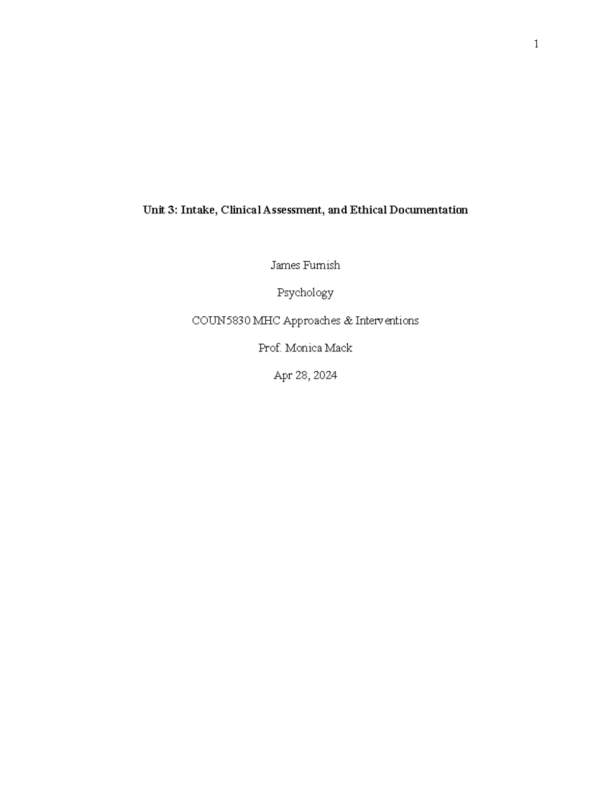 COUN5830 MHC: Week 3 - Intake & Clinical Assessment Overview - Studocu