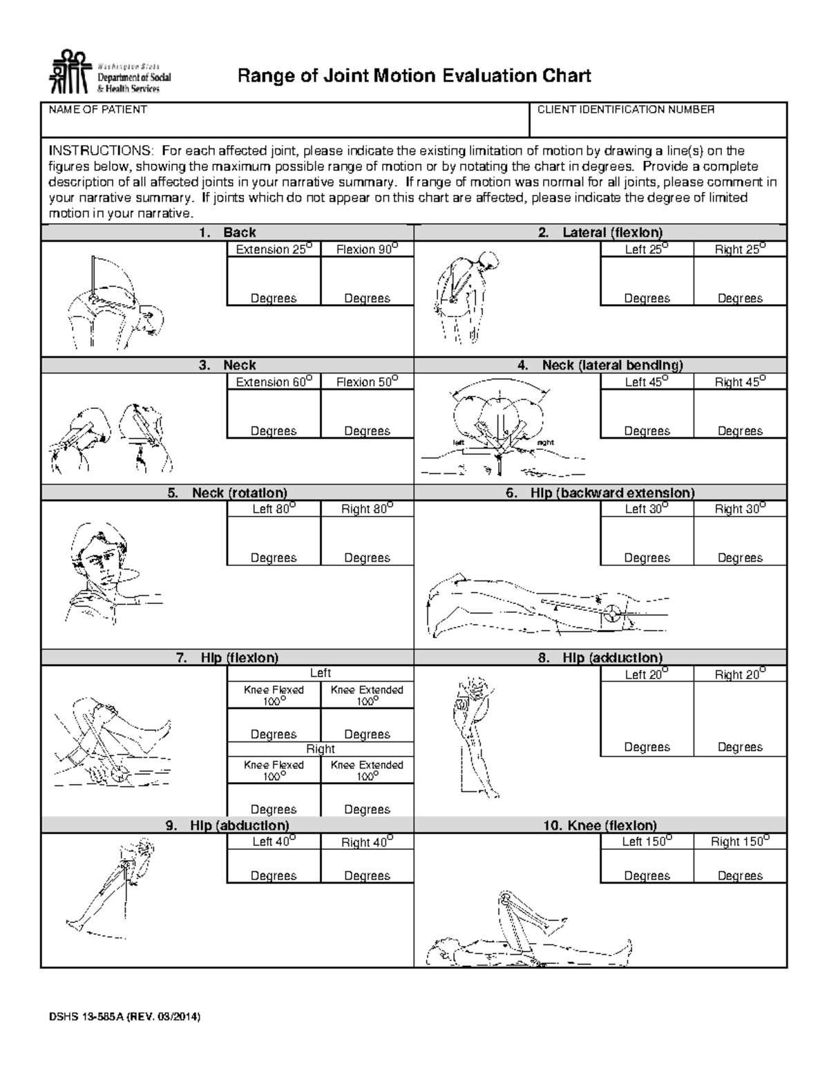 DSHS 13-585A ROM Evaluation Chart for Joint Motion Assessment - Studocu
