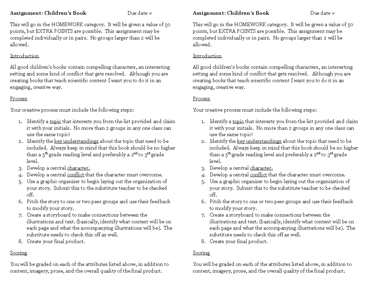 Assignment: Children's Book Creation Instructions (50 pts) - Studocu