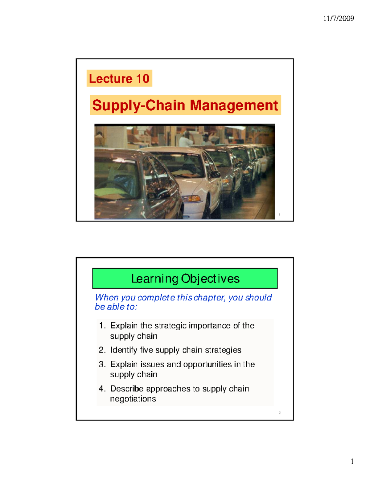 Lecture 10: Supply Chain Management - Key Learning Objectives and ...