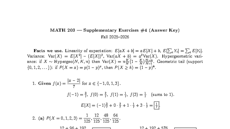 MATH 203 Recitation 4 Practice Solutions and Answer Key - Studocu