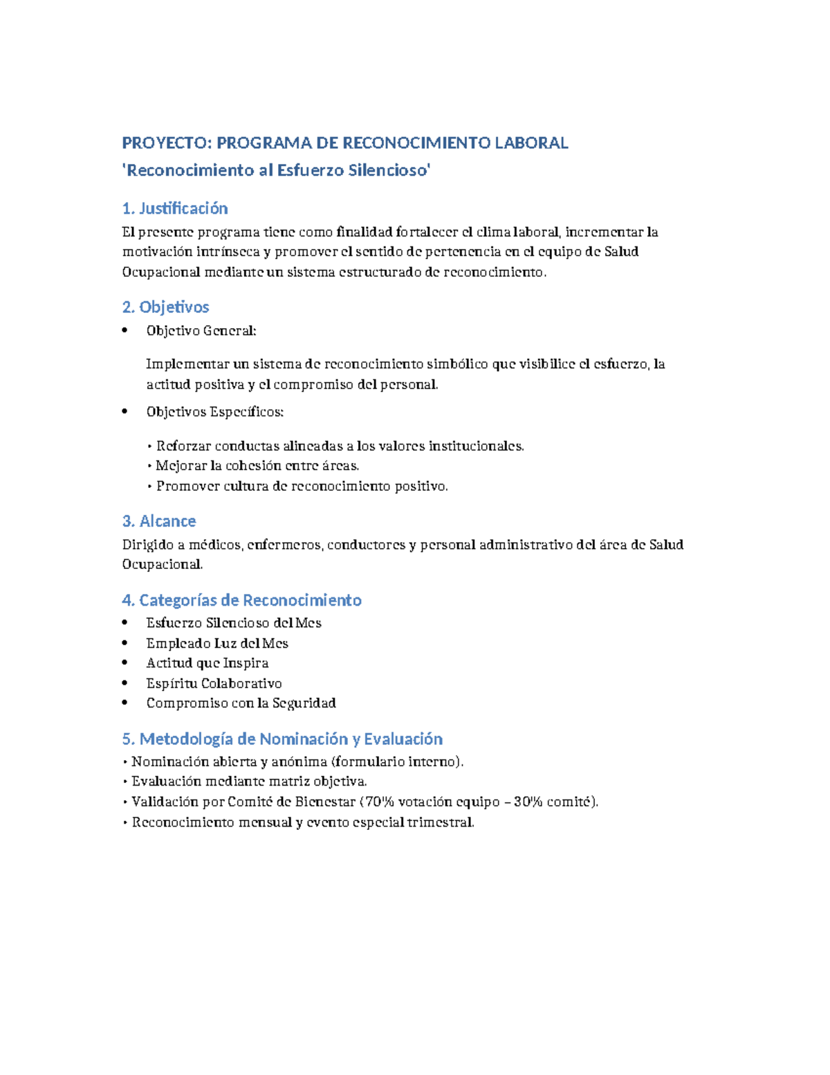 Proyecto: Programa de Reconocimiento Laboral al Esfuerzo - Studocu