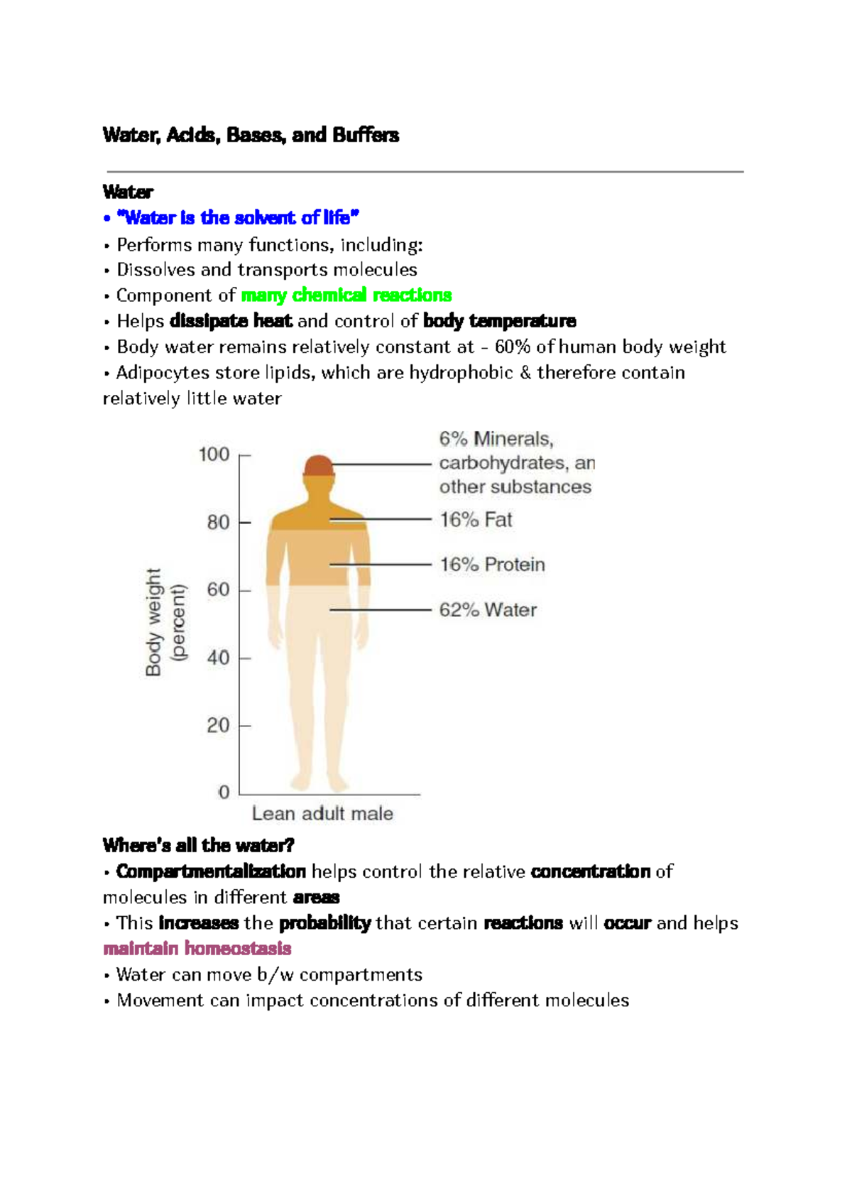 Biochem - Lecture 2: Water, Acids, Bases, and Buffers (Hthsci 1LL3 ...