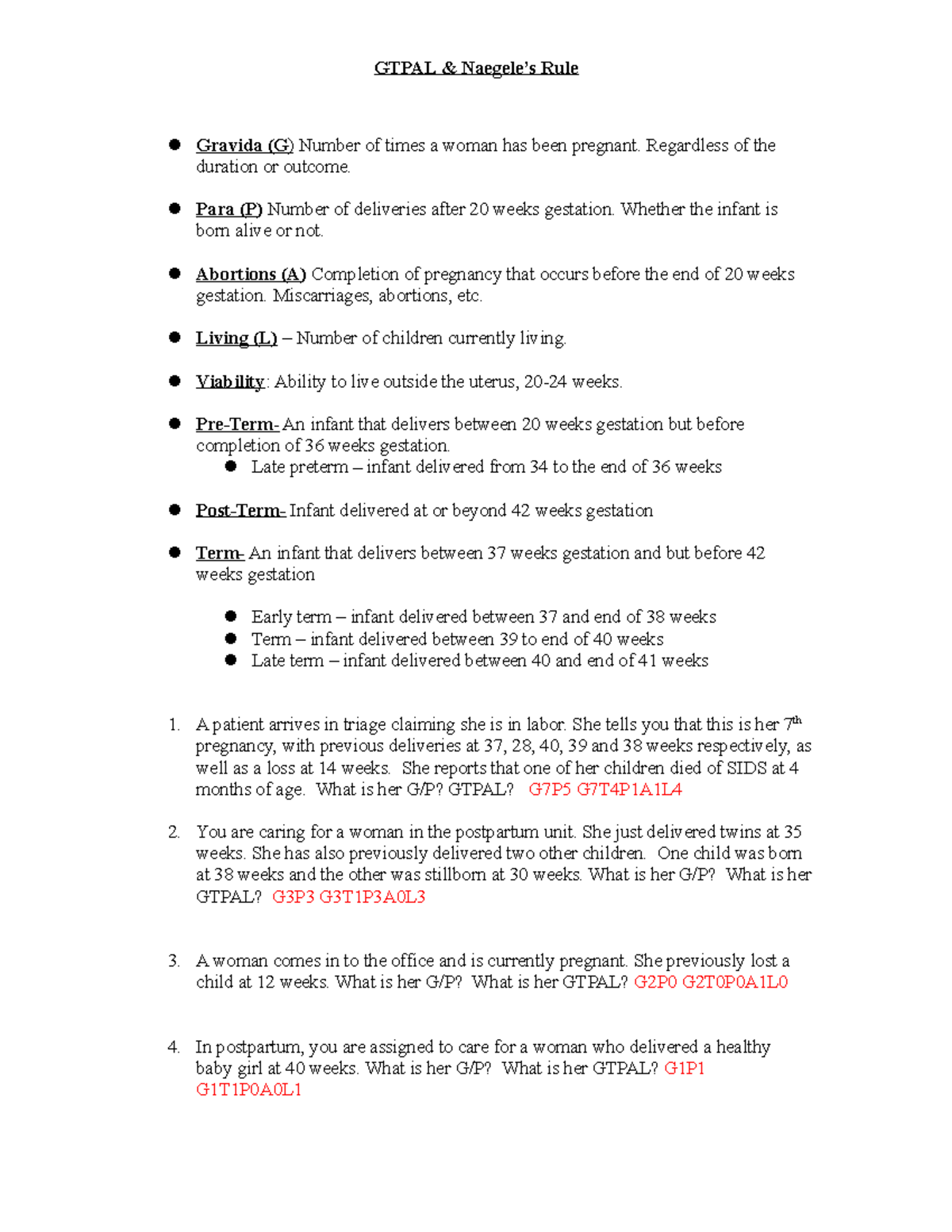 GNR 101 - GTPAL & Naegele’s Rule Worksheet for Families in Transition ...