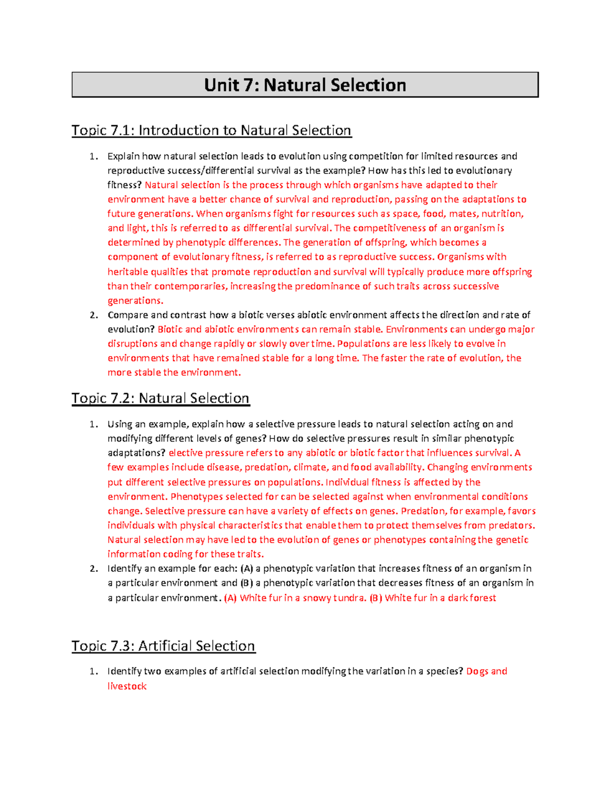 APB Unit 7 Study Guide: Natural Selection & Speciation Concepts - Studocu