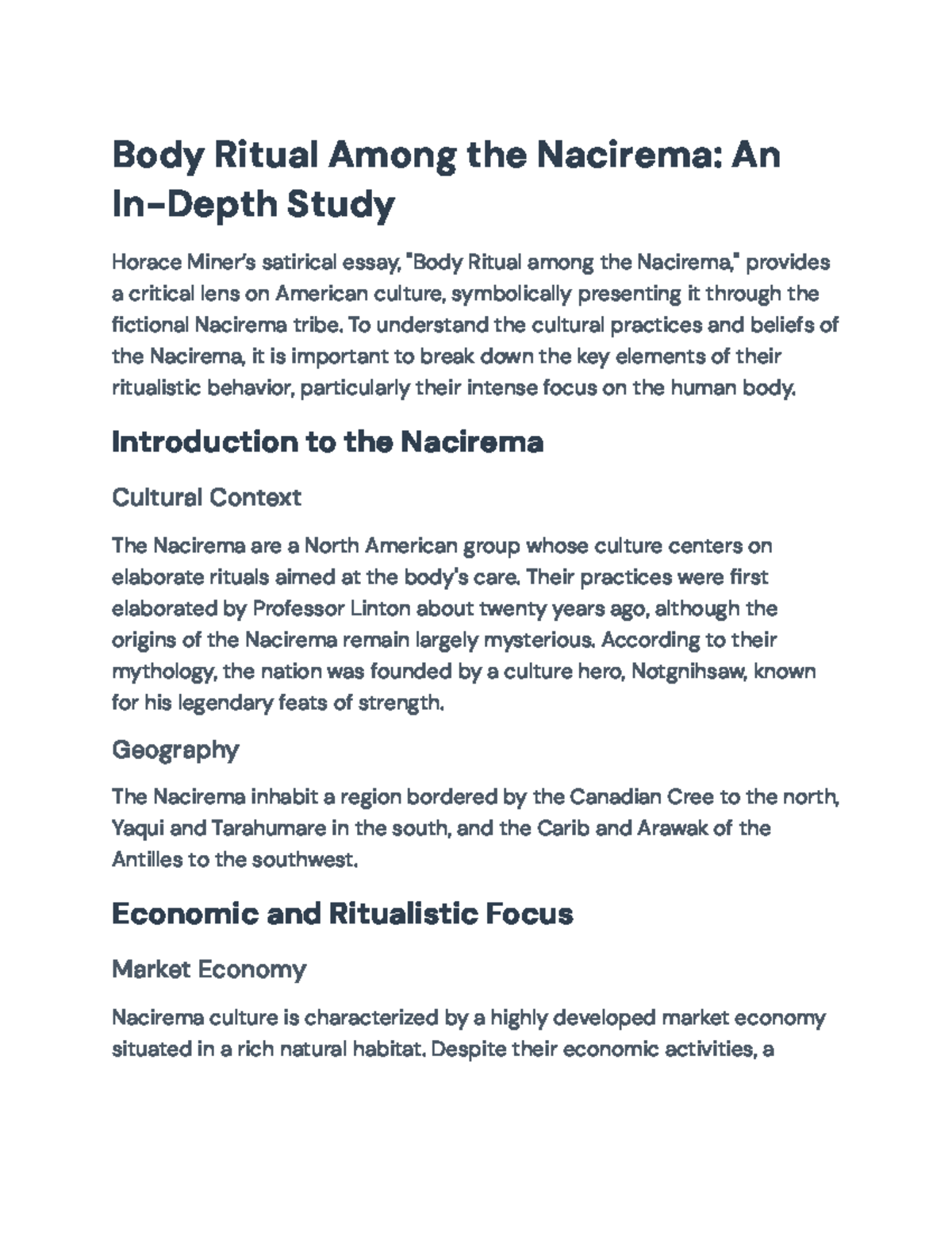 Cultural Insights: Body Rituals in Nacirema Society (Final Exam) - Body ...