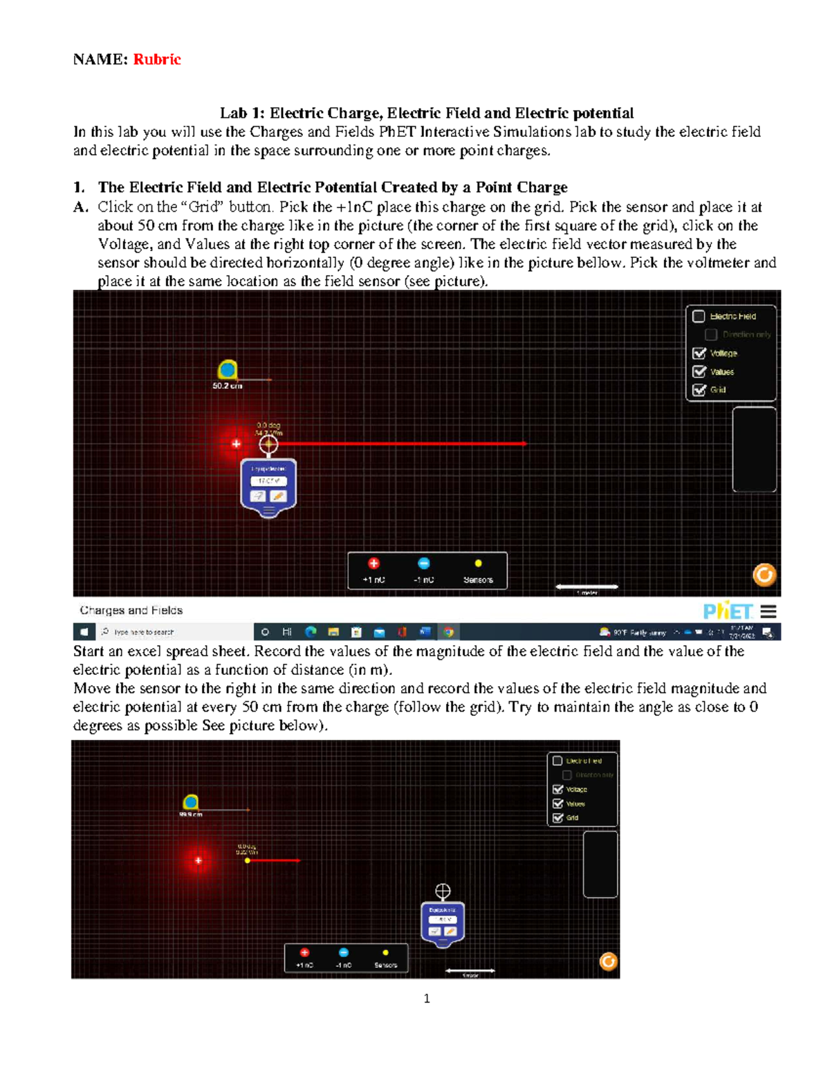 Lab 1: Electric Charge, Field & Potential Rubric (PHET Simulations) - Studocu